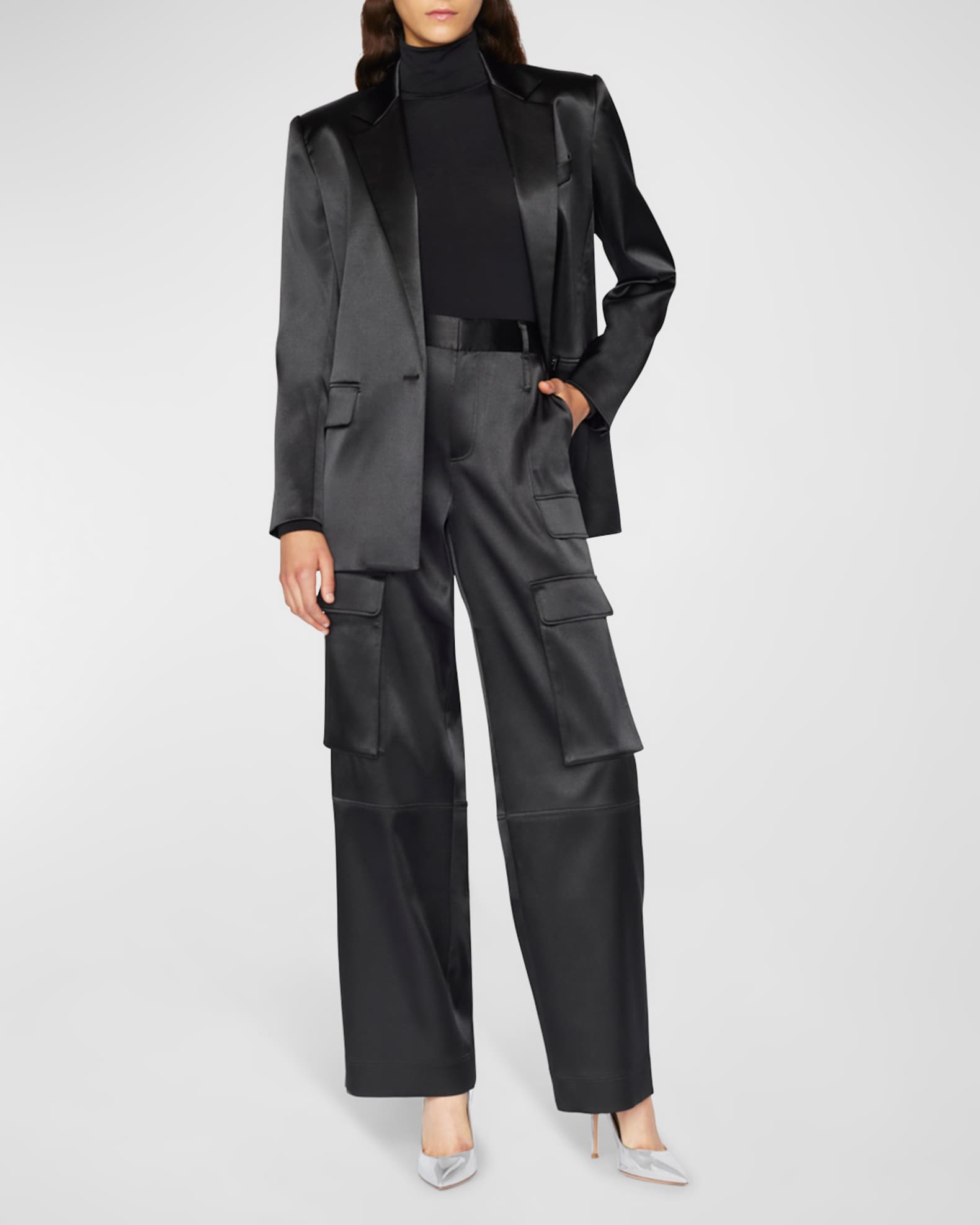 FRAME Satin Straight Cargo Pants | Neiman Marcus