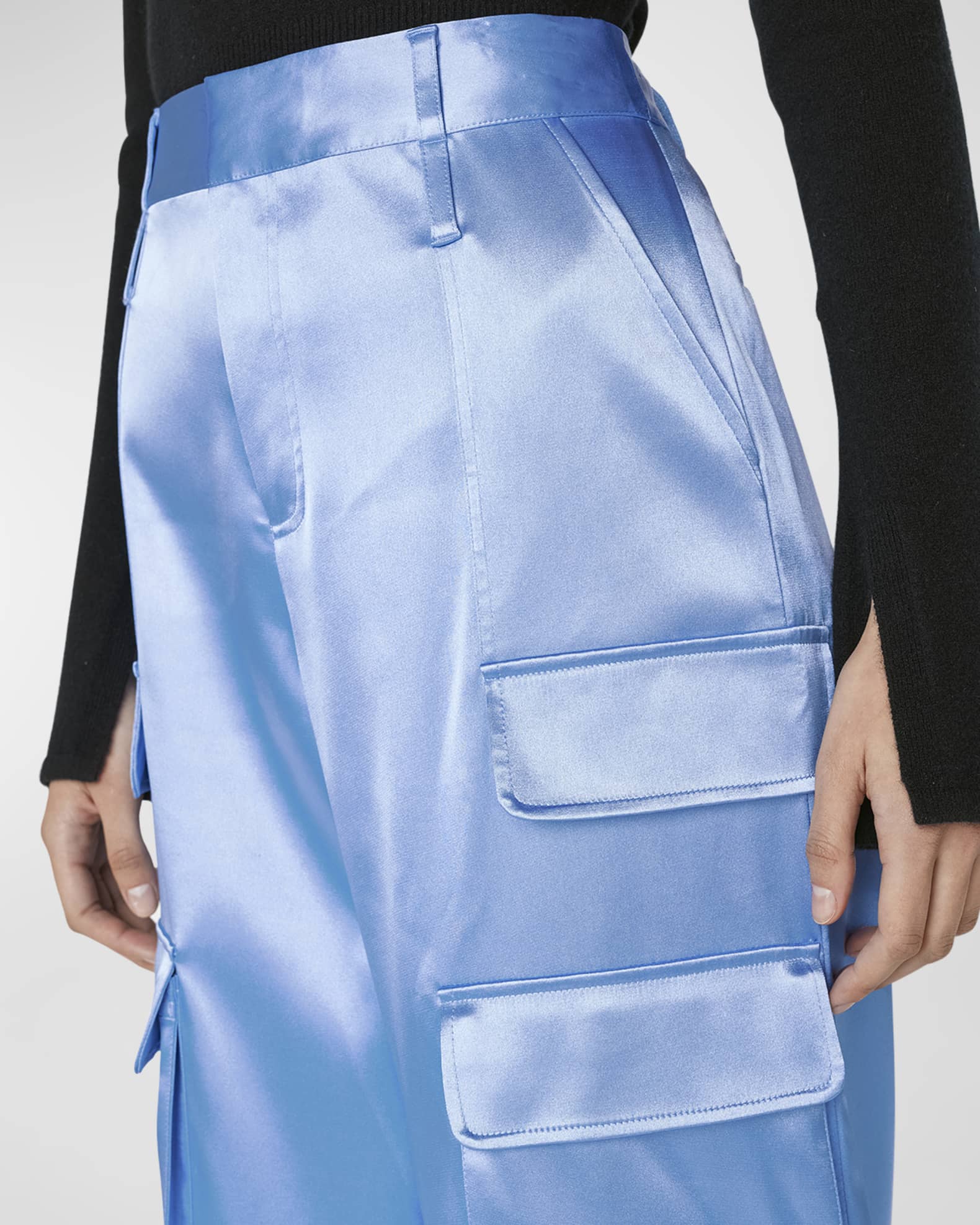 FRAME Satin Straight Cargo Pants | Neiman Marcus