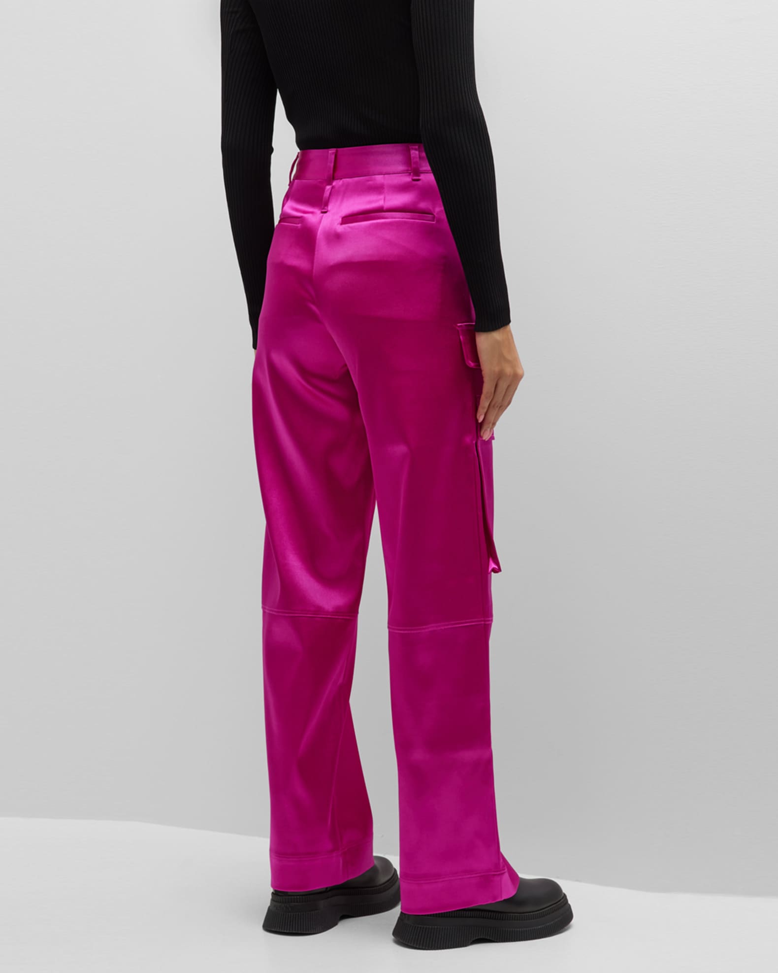 FRAME Satin Straight Cargo Pants | Neiman Marcus