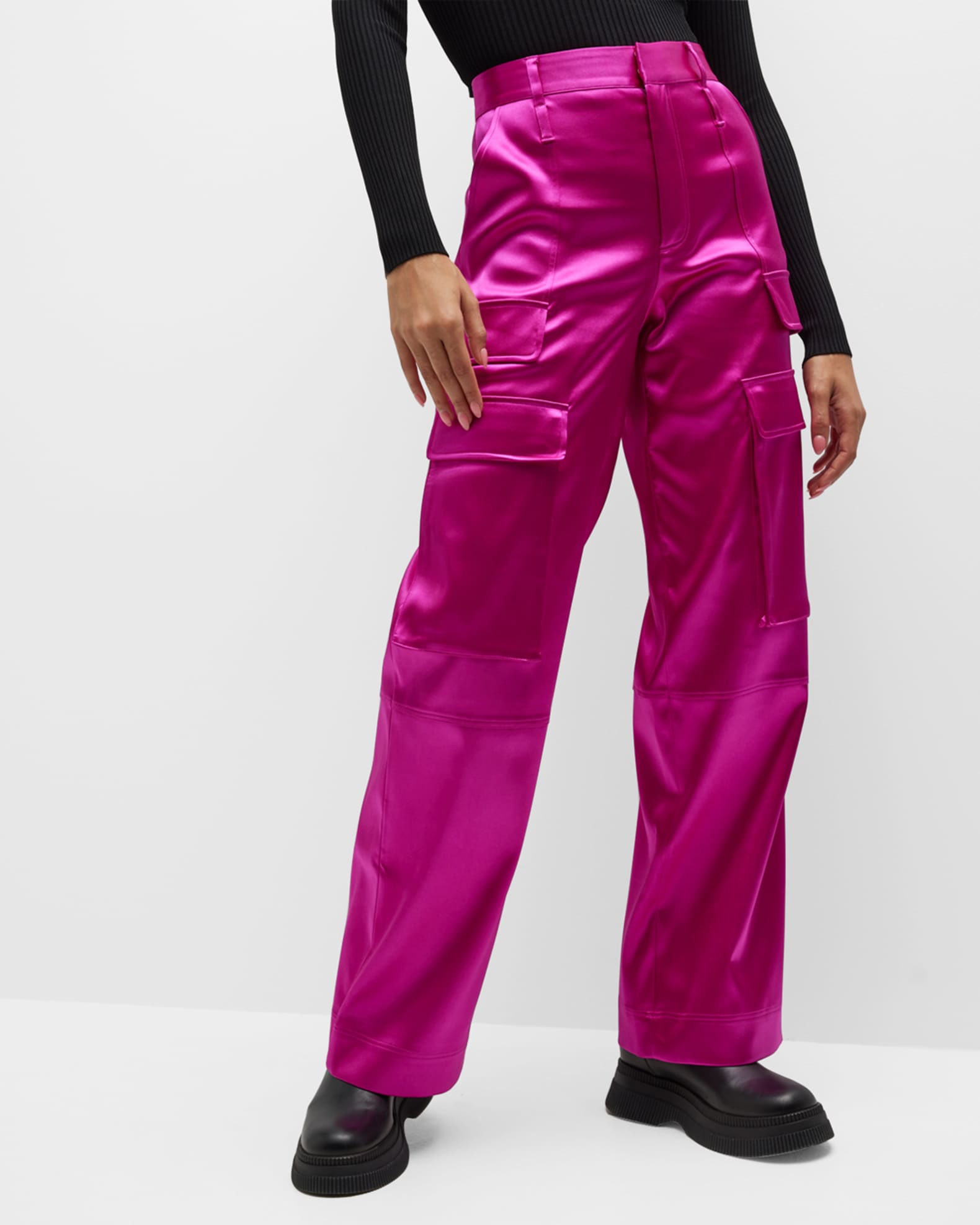 FRAME Satin Straight Cargo Pants | Neiman Marcus