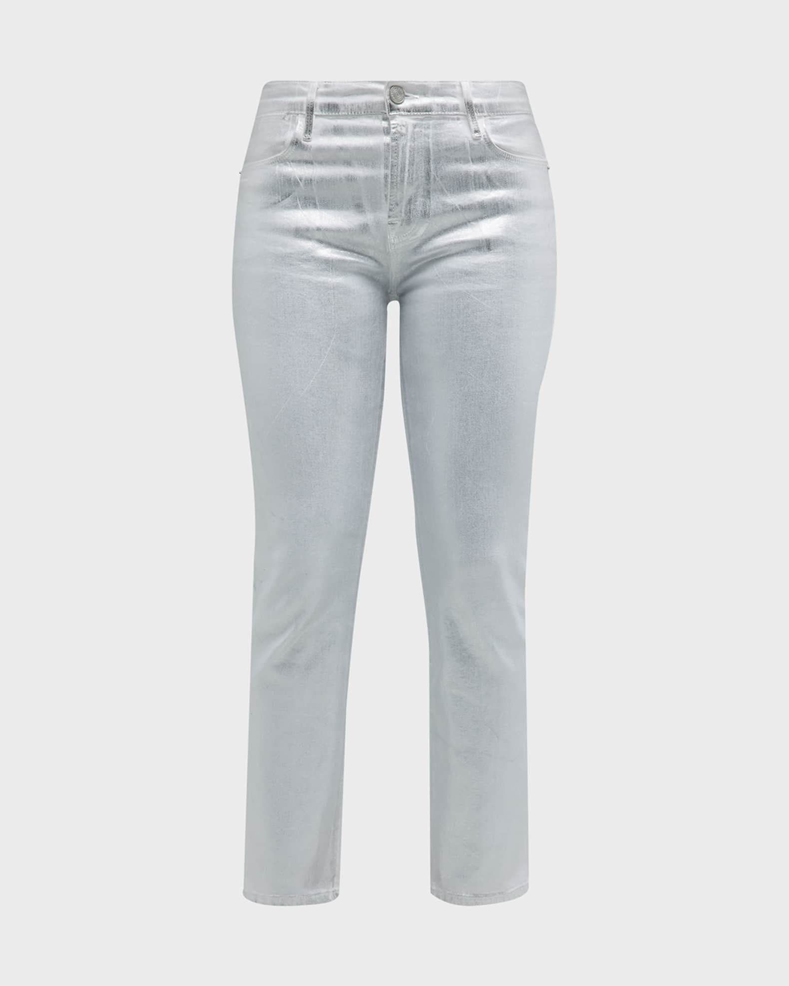 FRAME Le High Straight Cropped Metallic Jeans | Neiman Marcus