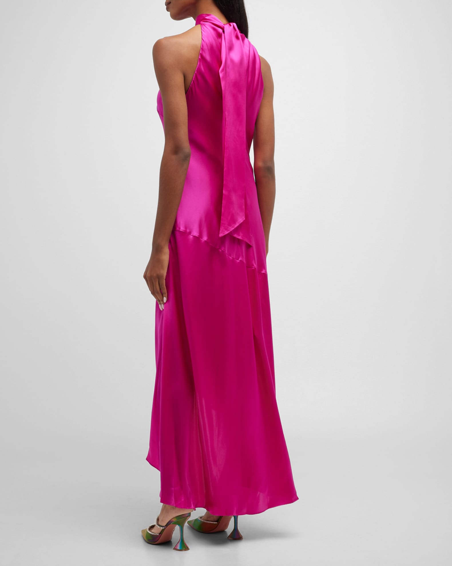 FRAME Silk High-Low Halter Midi Dress | Neiman Marcus