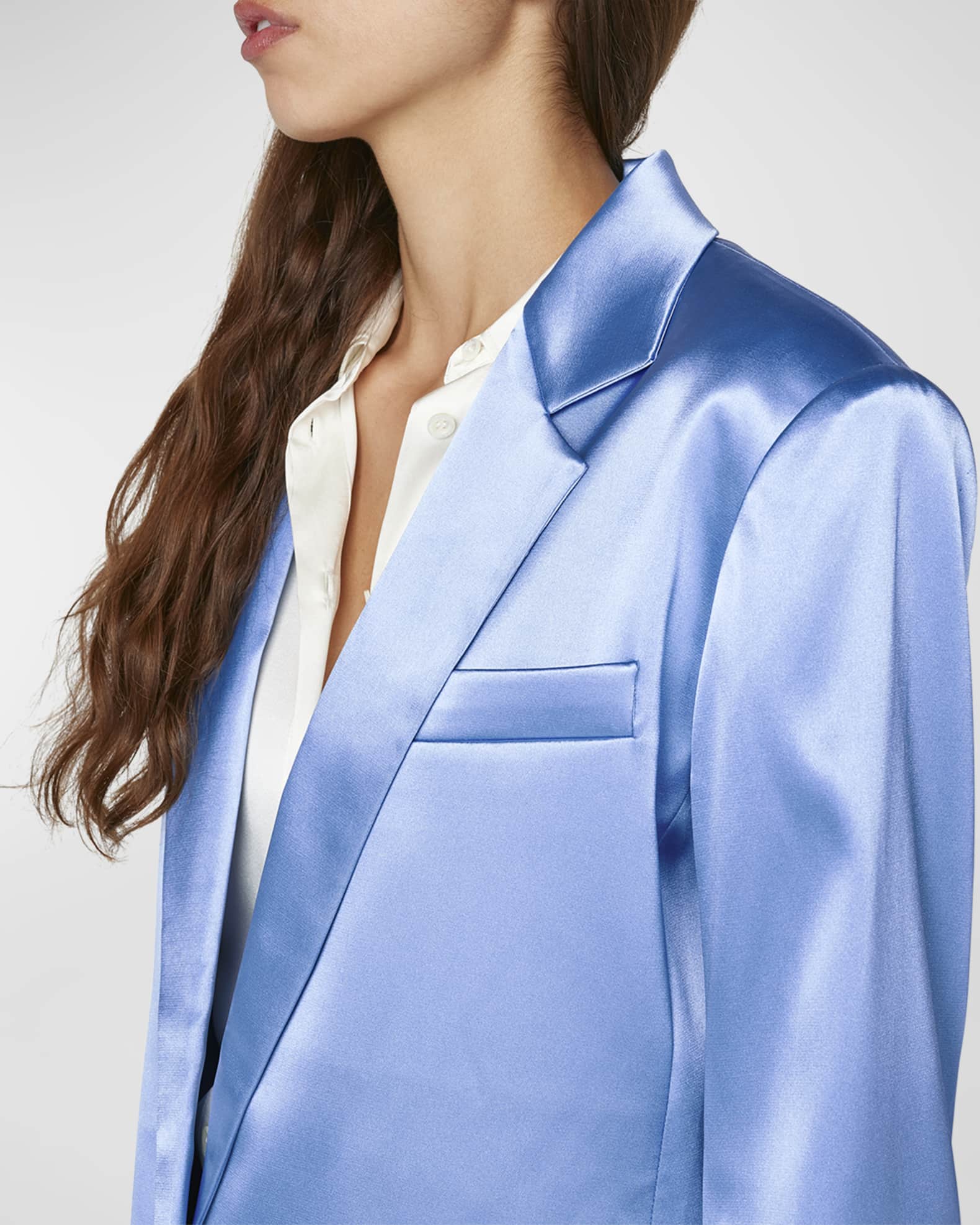 FRAME Satin Strong Shoulder Blazer | Neiman Marcus