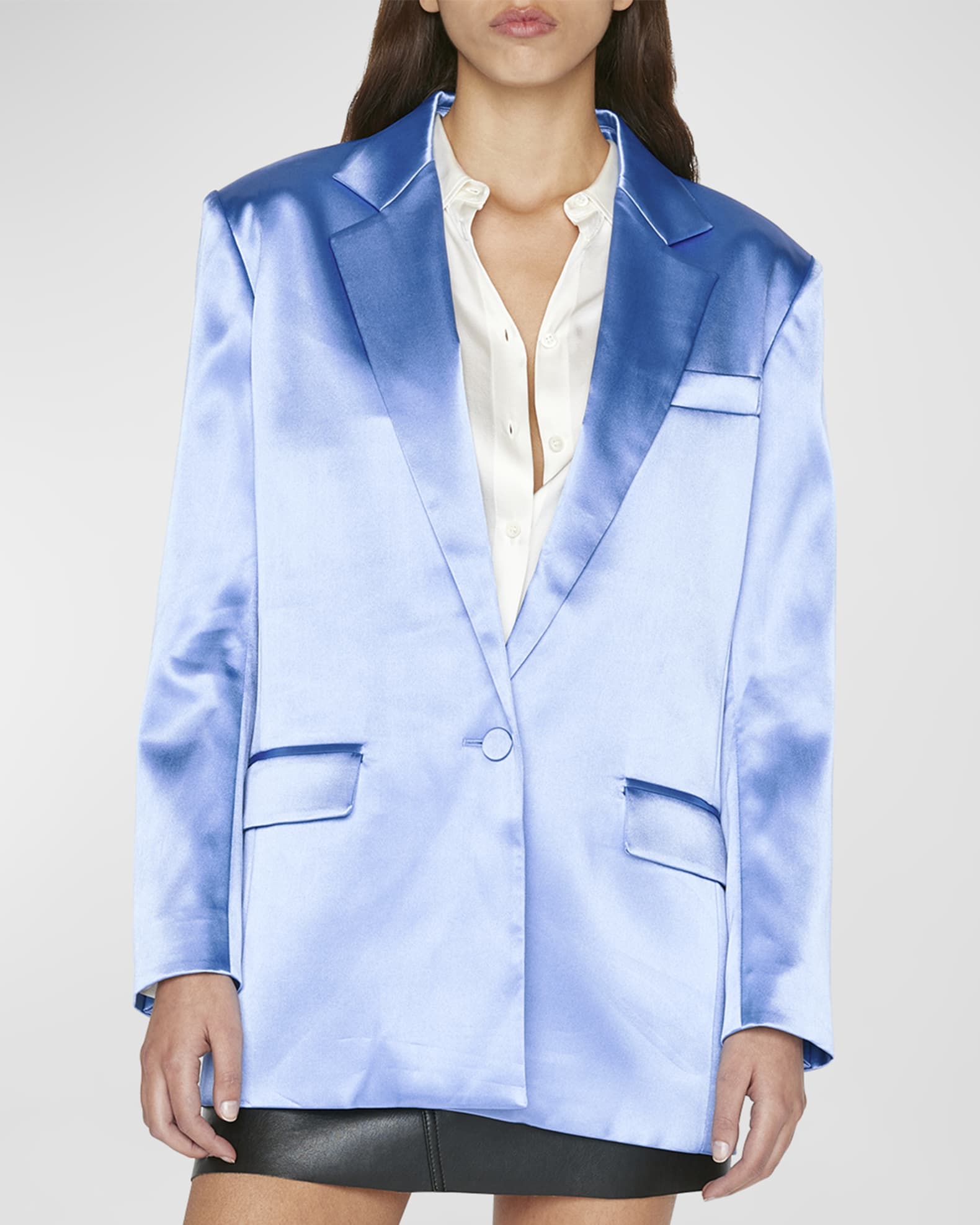 FRAME Satin Strong Shoulder Blazer | Neiman Marcus