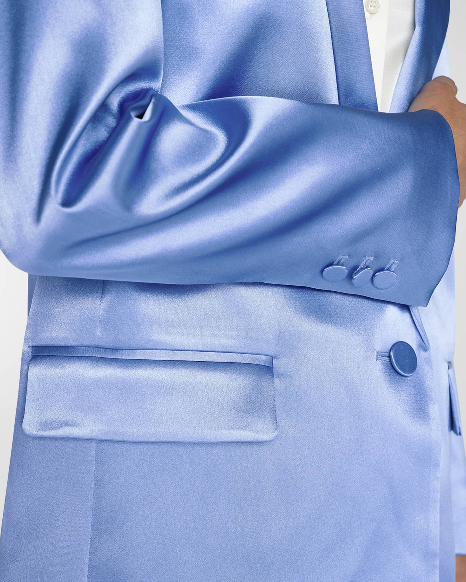FRAME Satin Strong Shoulder Blazer | Neiman Marcus