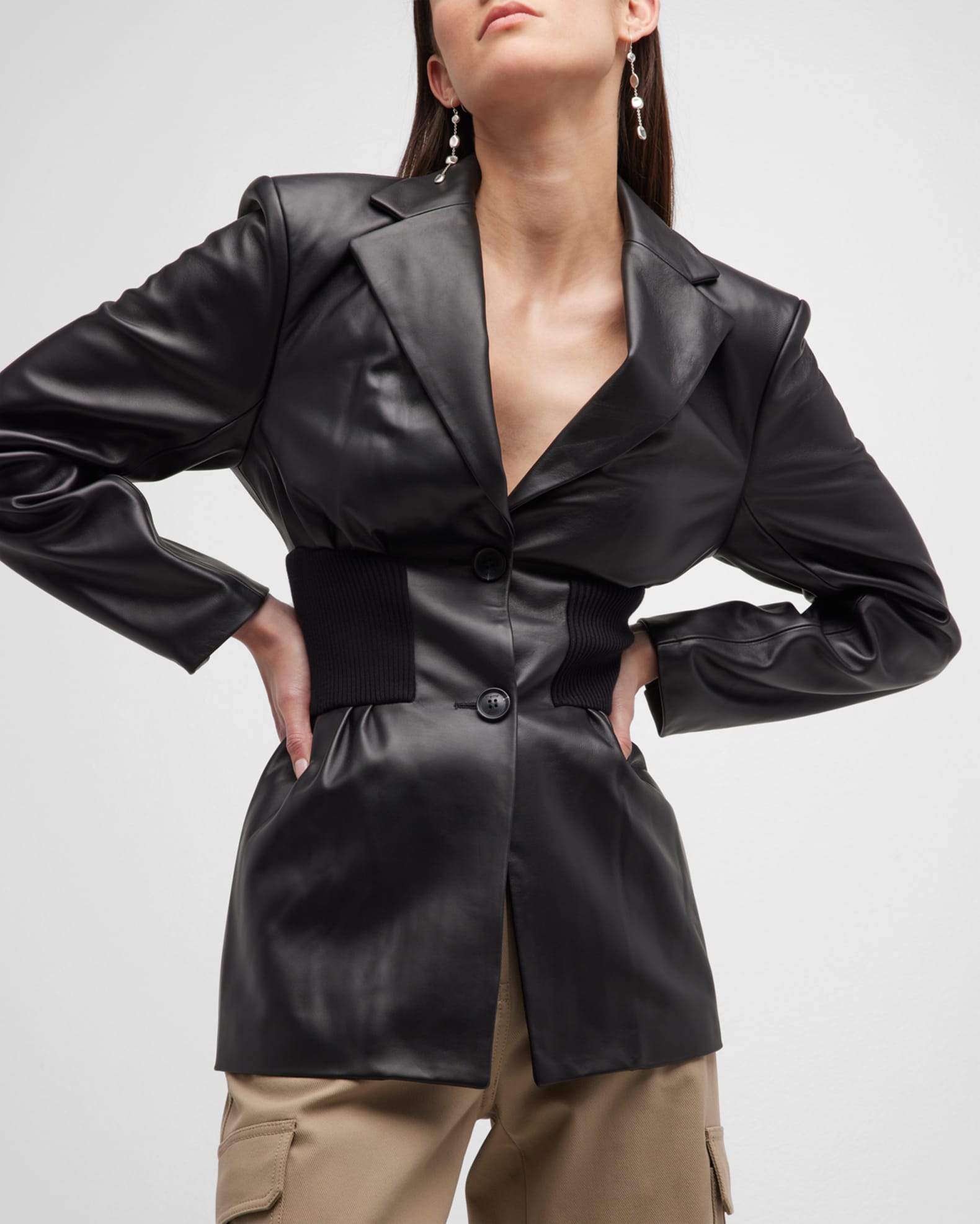 Elleme Rib Waisted Leather Jacket | Neiman Marcus