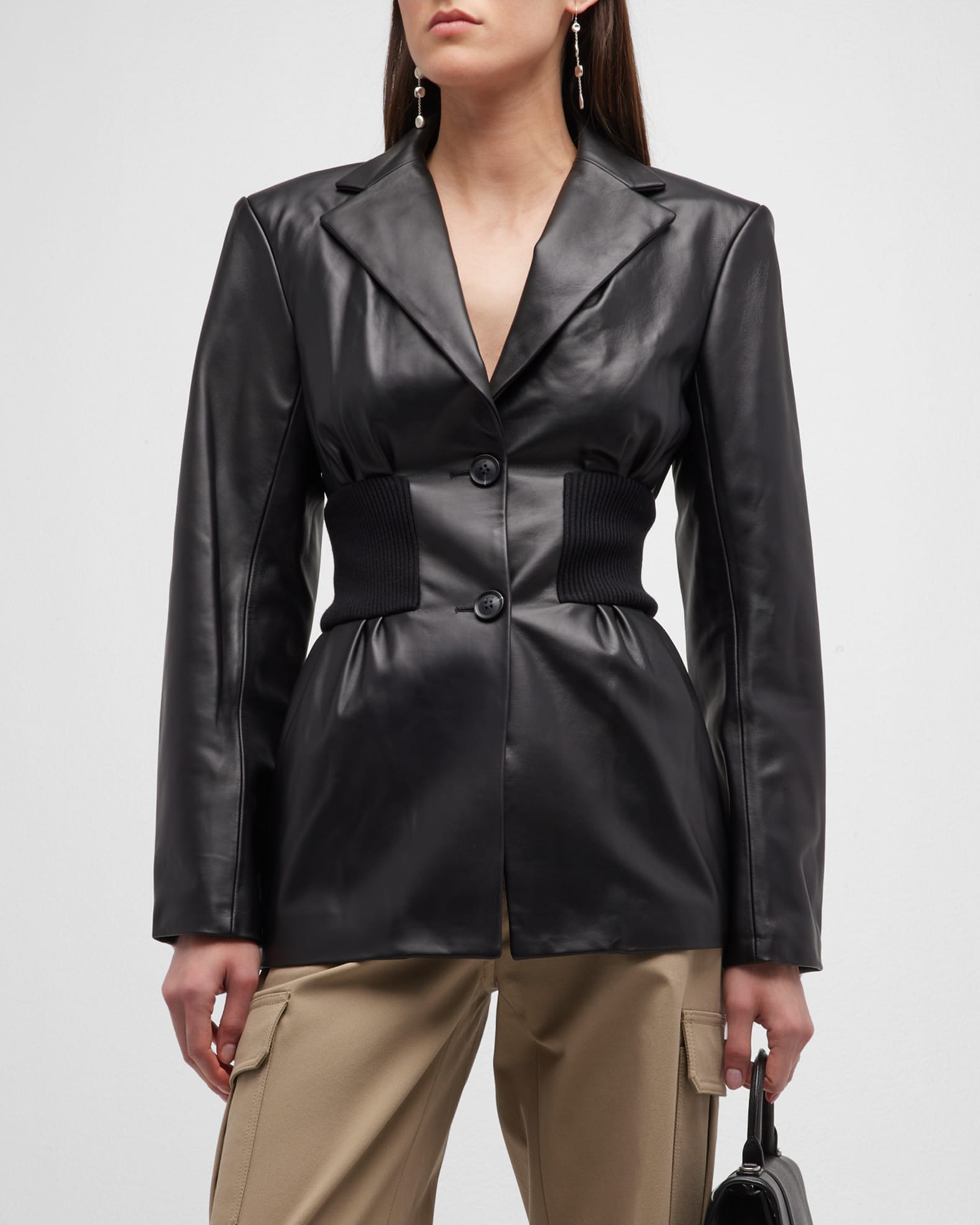 Elleme Rib Waisted Leather Jacket | Neiman Marcus