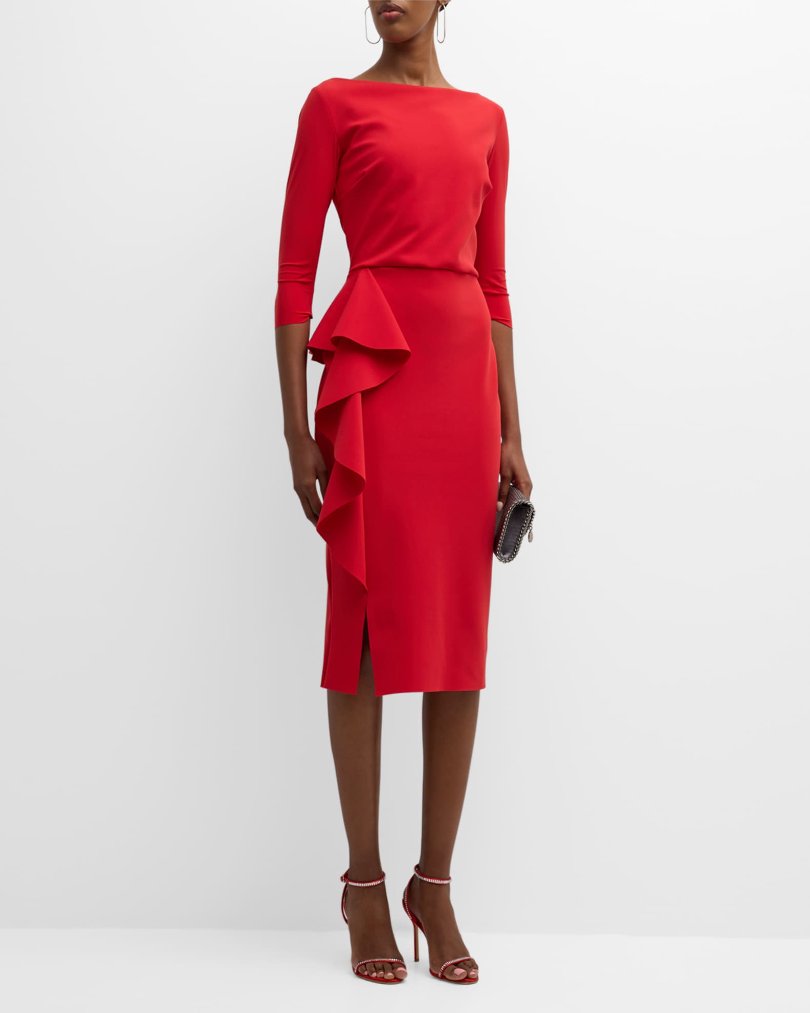 Chiara Boni La Petite Robe Muhe 3/4-Sleeve Ruffle Midi Dress | Neiman ...