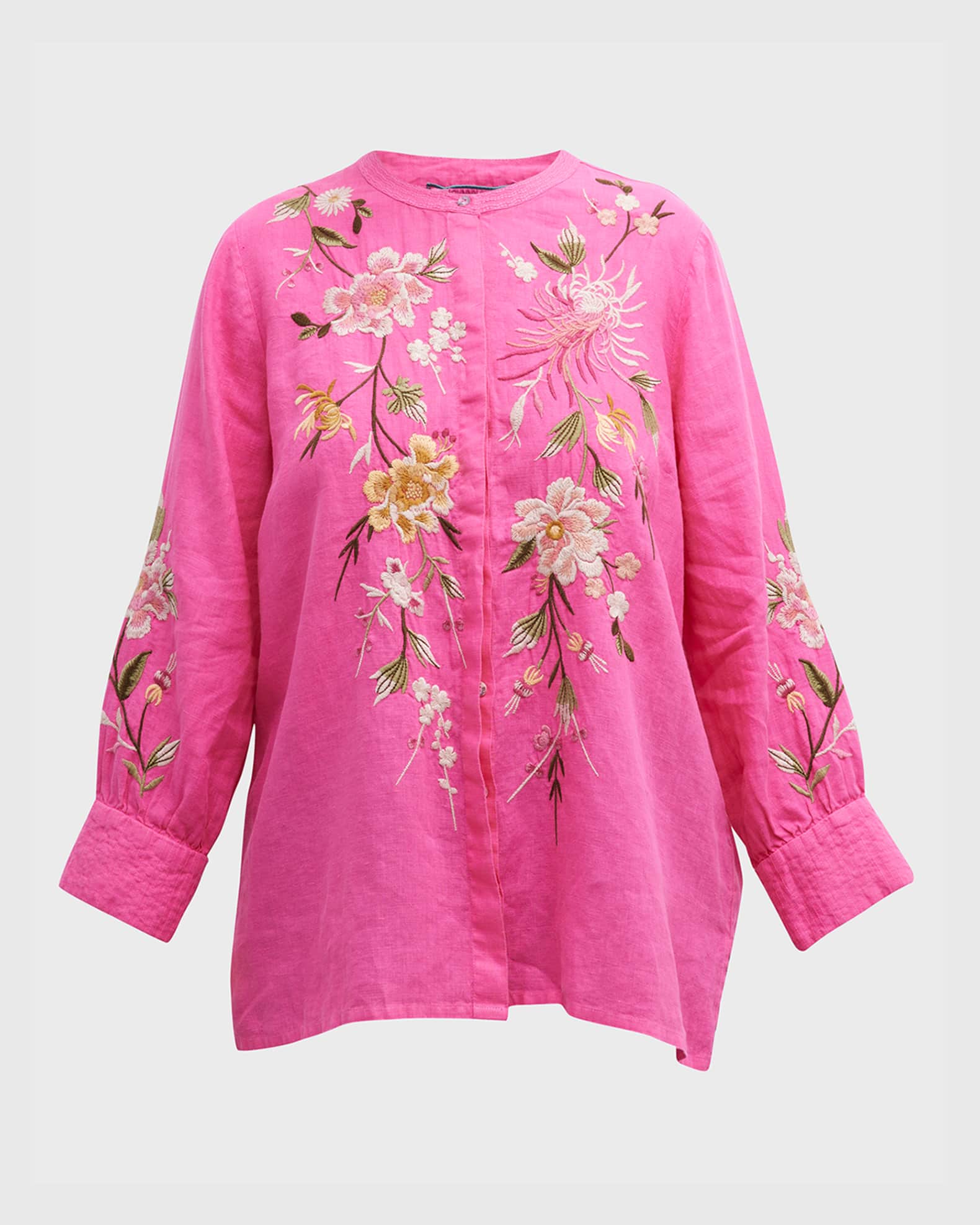 Johnny Was Plus Size Mei Voyager Embroidered Linen Tunic | Neiman Marcus