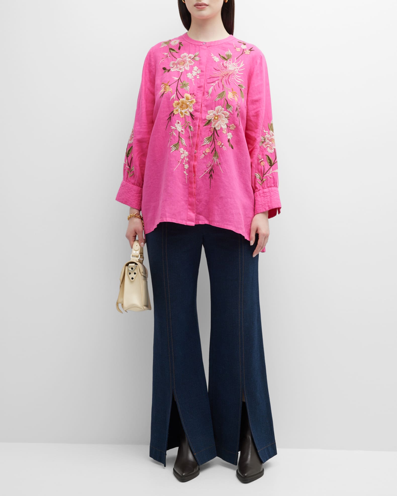 Johnny Was Plus Size Mei Voyager Embroidered Linen Tunic | Neiman Marcus