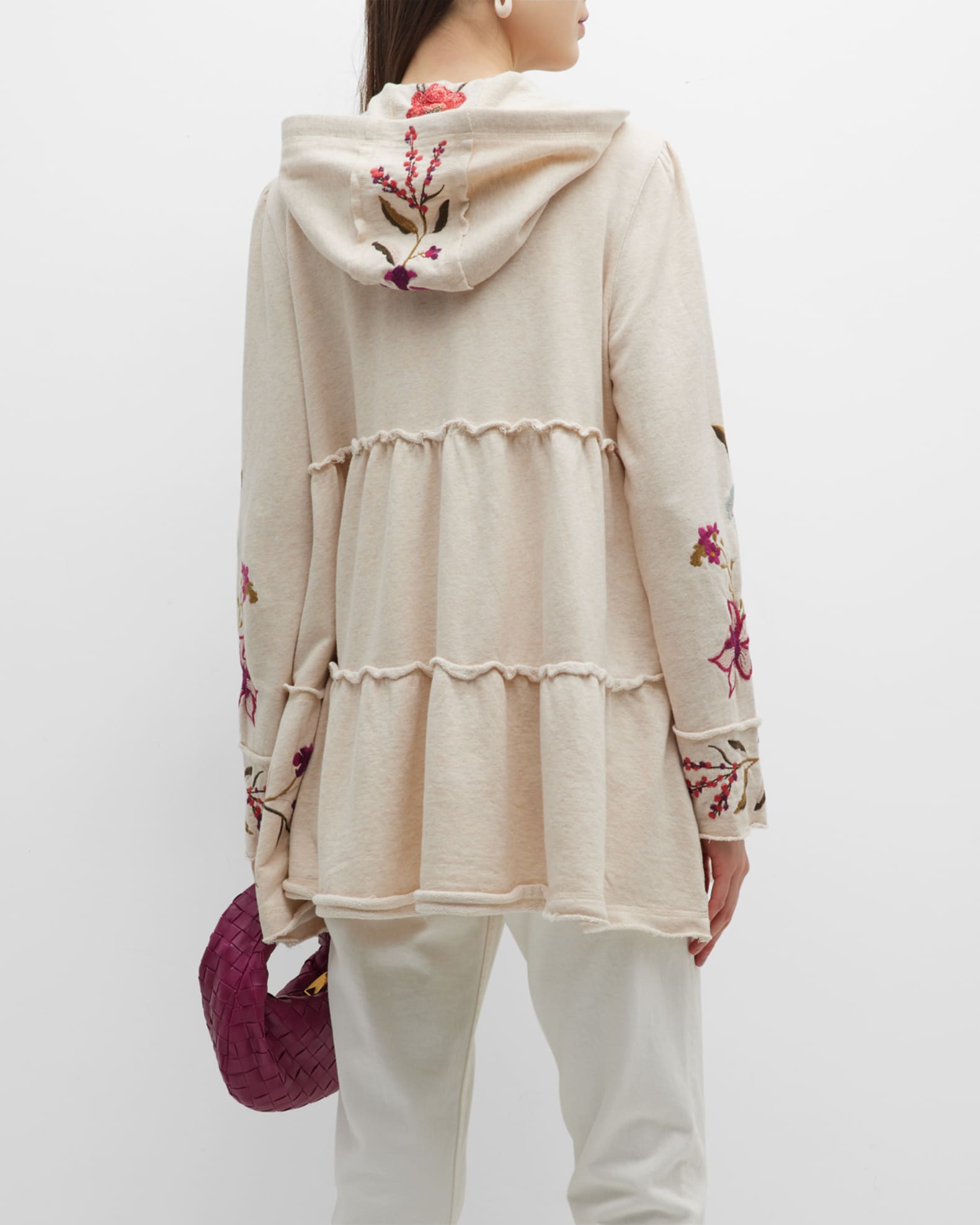 Johnny Was Flore Tiered Embroidered Cotton Hoodie | Neiman Marcus