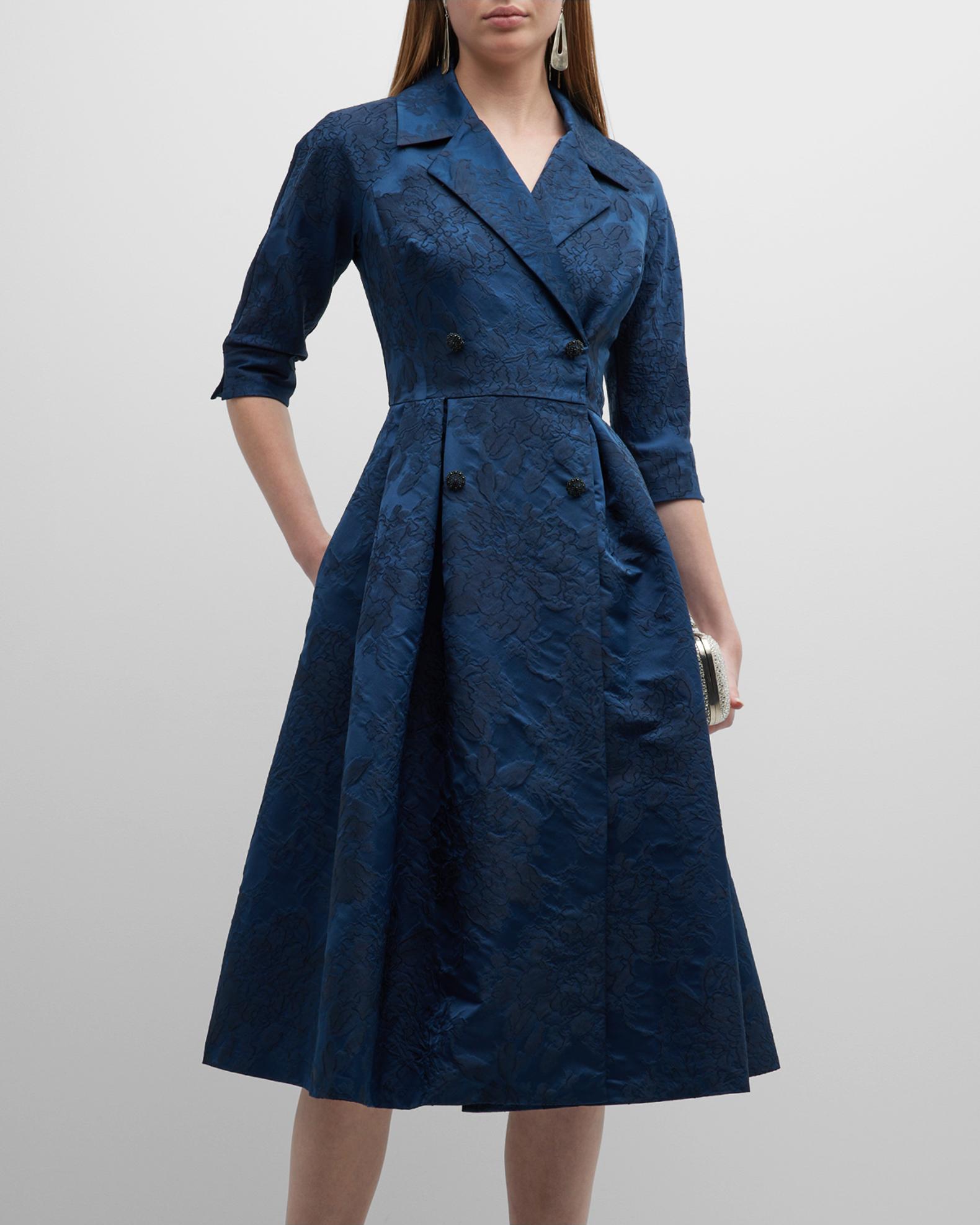 Rickie Freeman for Teri Jon Double-Breasted Floral Jacquard Coat Dress ...