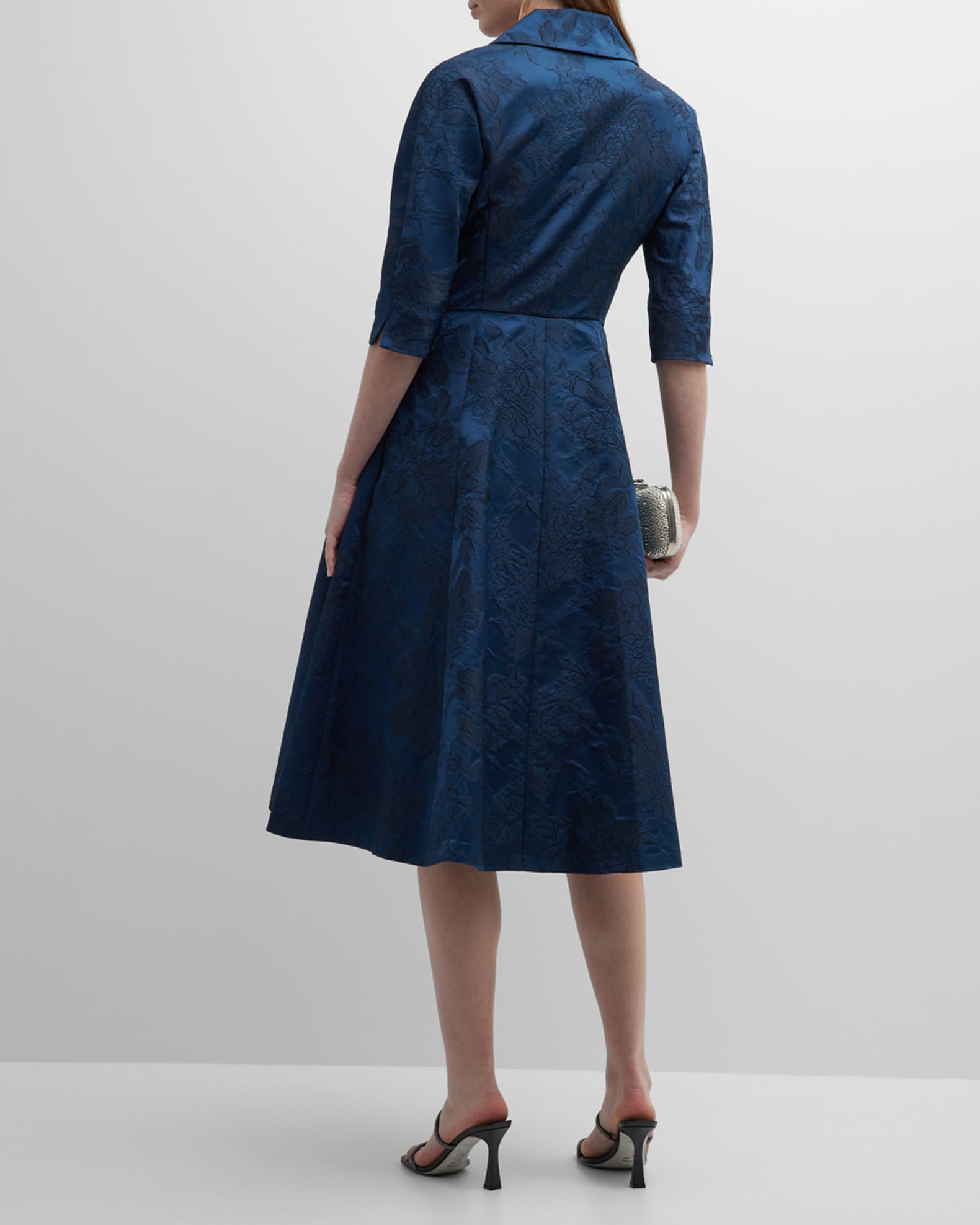 Rickie Freeman for Teri Jon Double-Breasted Floral Jacquard Coat Dress ...