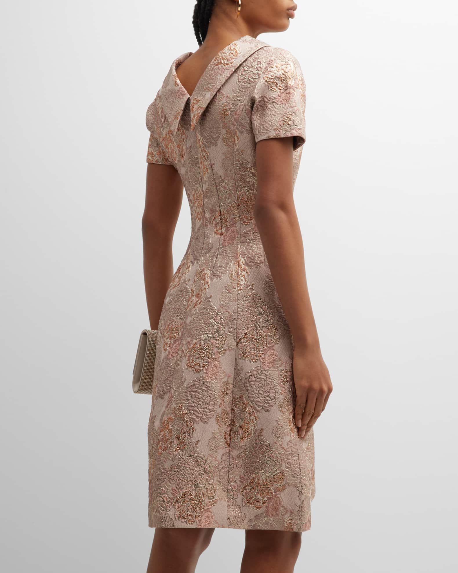 Rickie Freeman for Teri Jon Portrait-Collar Fit-&-Flare Jacquard Dress ...