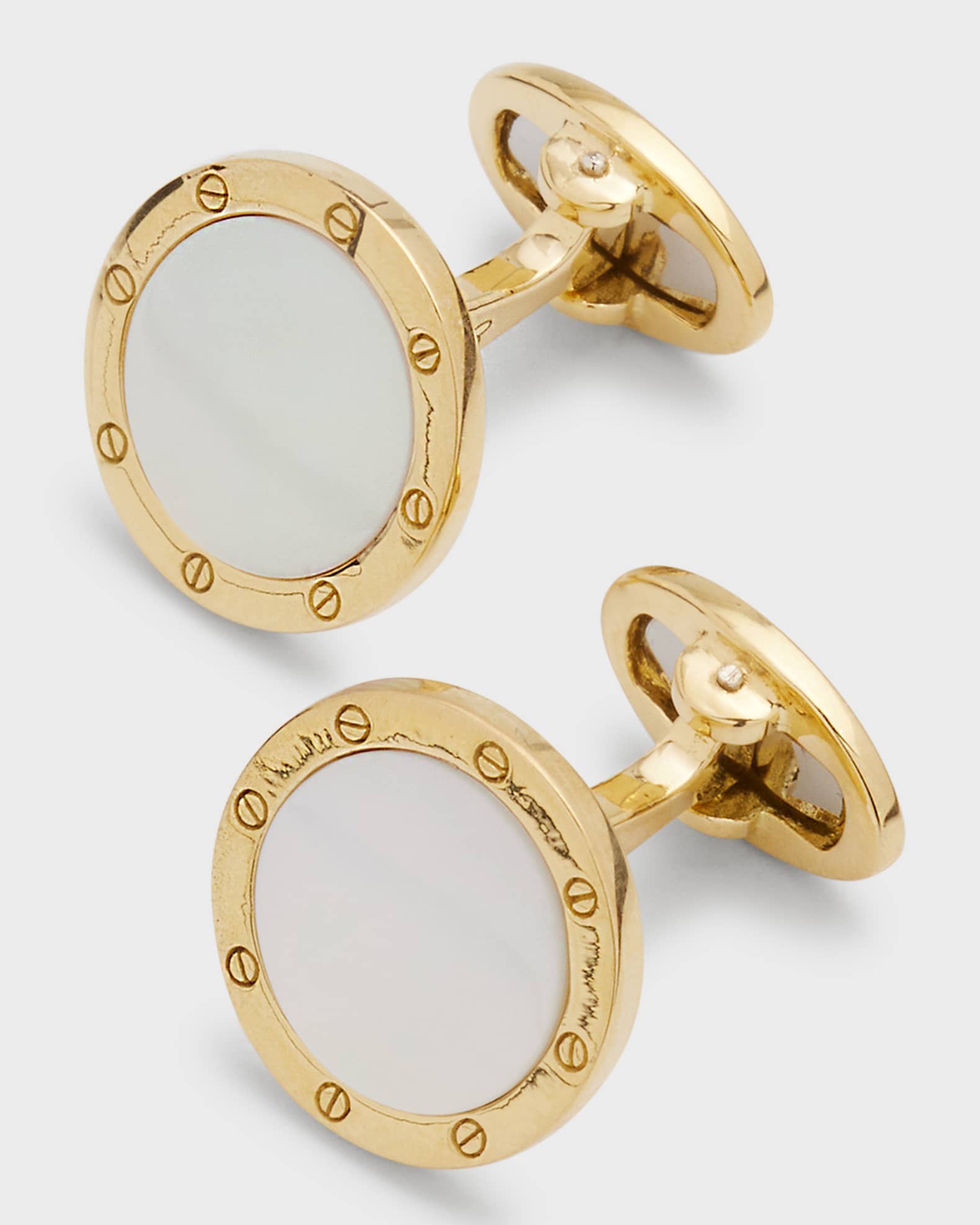 Jan Leslie Men's 18K Yellow Gold Round Gemstone Cufflinks | Neiman Marcus