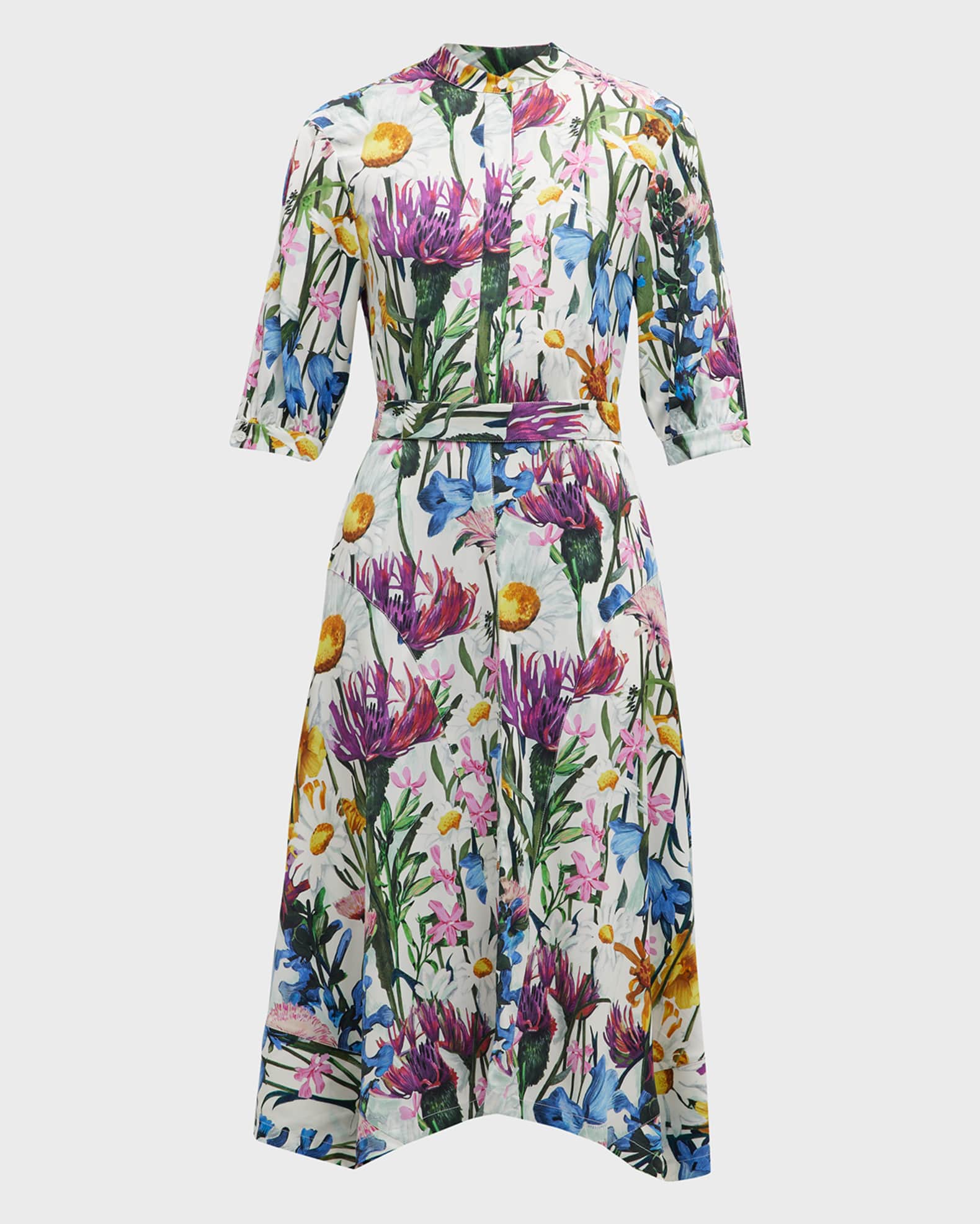 Stella McCartney Floral-Print Elbow-Sleeve Midi Shirtdress | Neiman Marcus