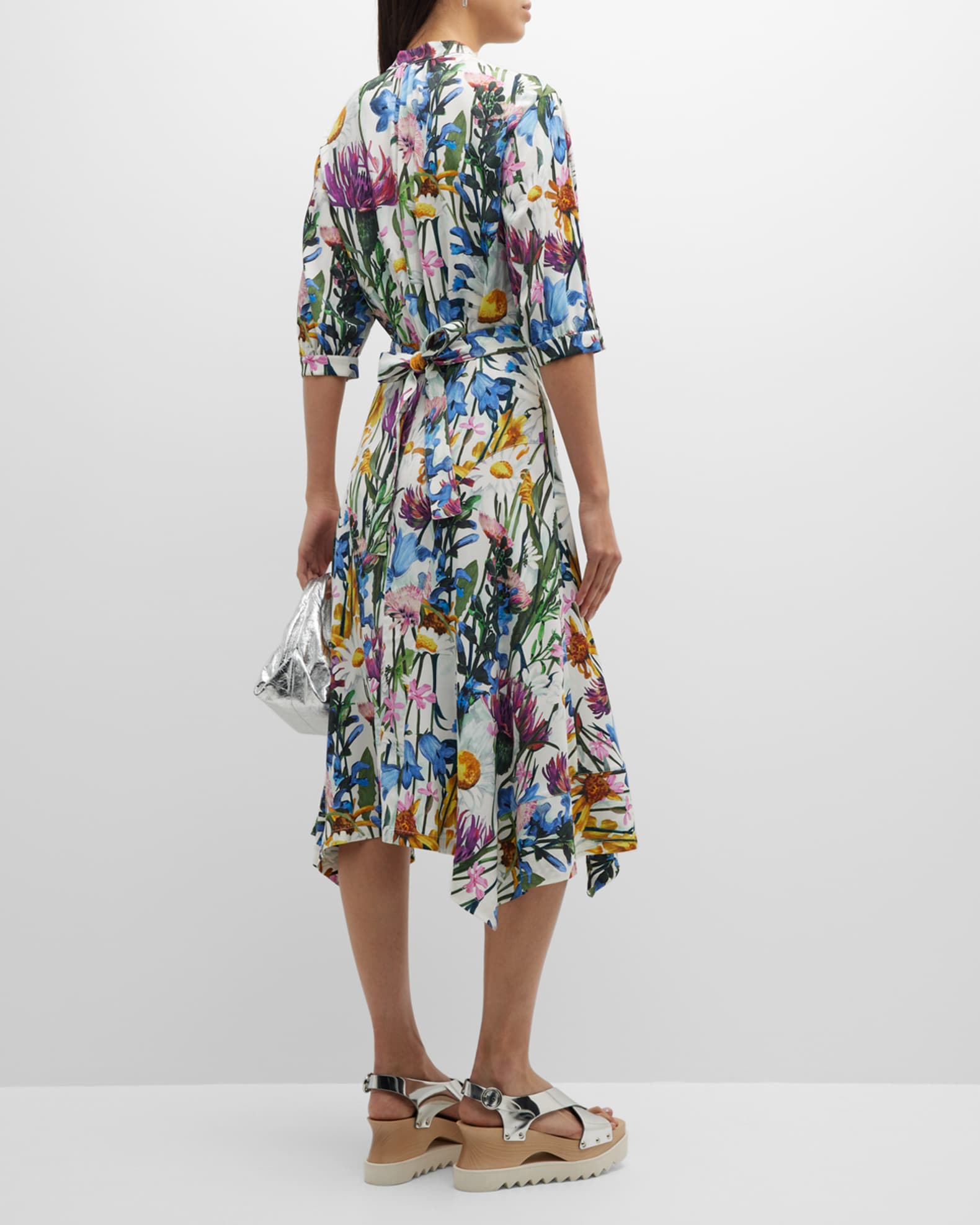 Stella McCartney Floral-Print Elbow-Sleeve Midi Shirtdress | Neiman Marcus