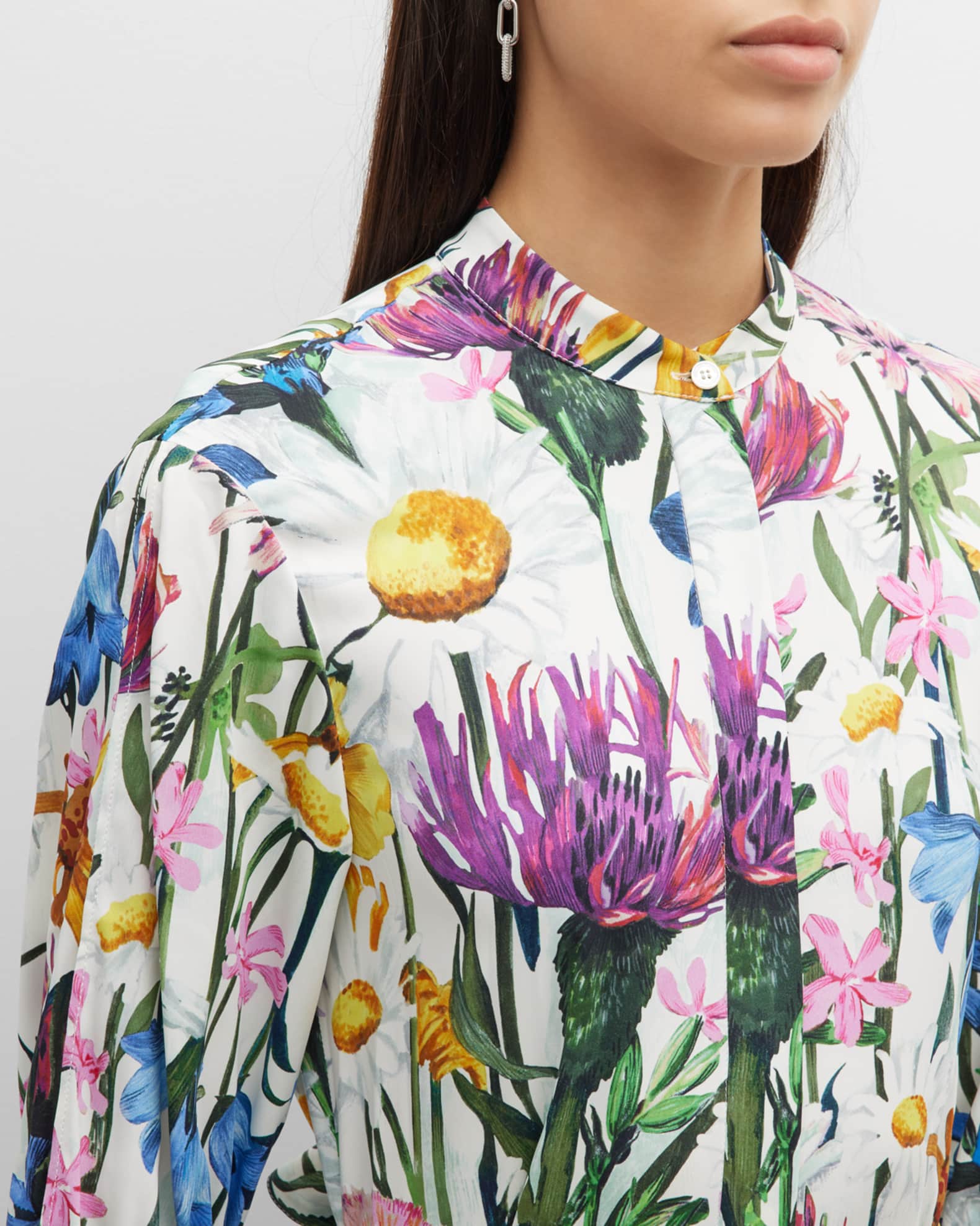 Stella McCartney Floral-Print Elbow-Sleeve Midi Shirtdress | Neiman Marcus