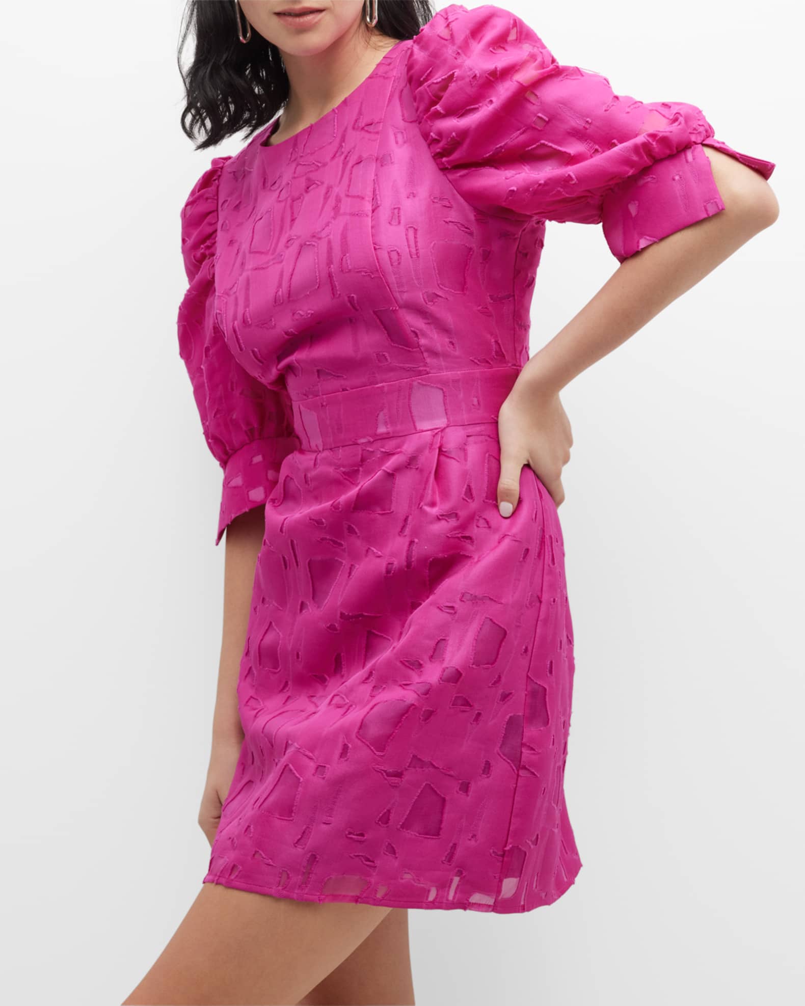 Marie Oliver Parker Puff-Sleeve Burnout Mini Dress | Neiman Marcus