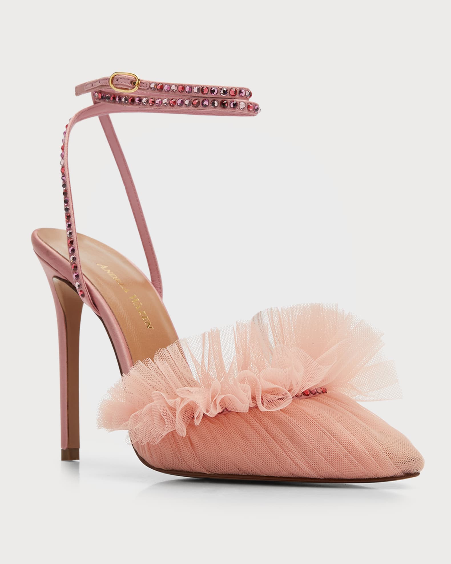 Andrea Wazen Franca Glitz Tulle Ruffle Ankle-Strap Pumps | Neiman Marcus