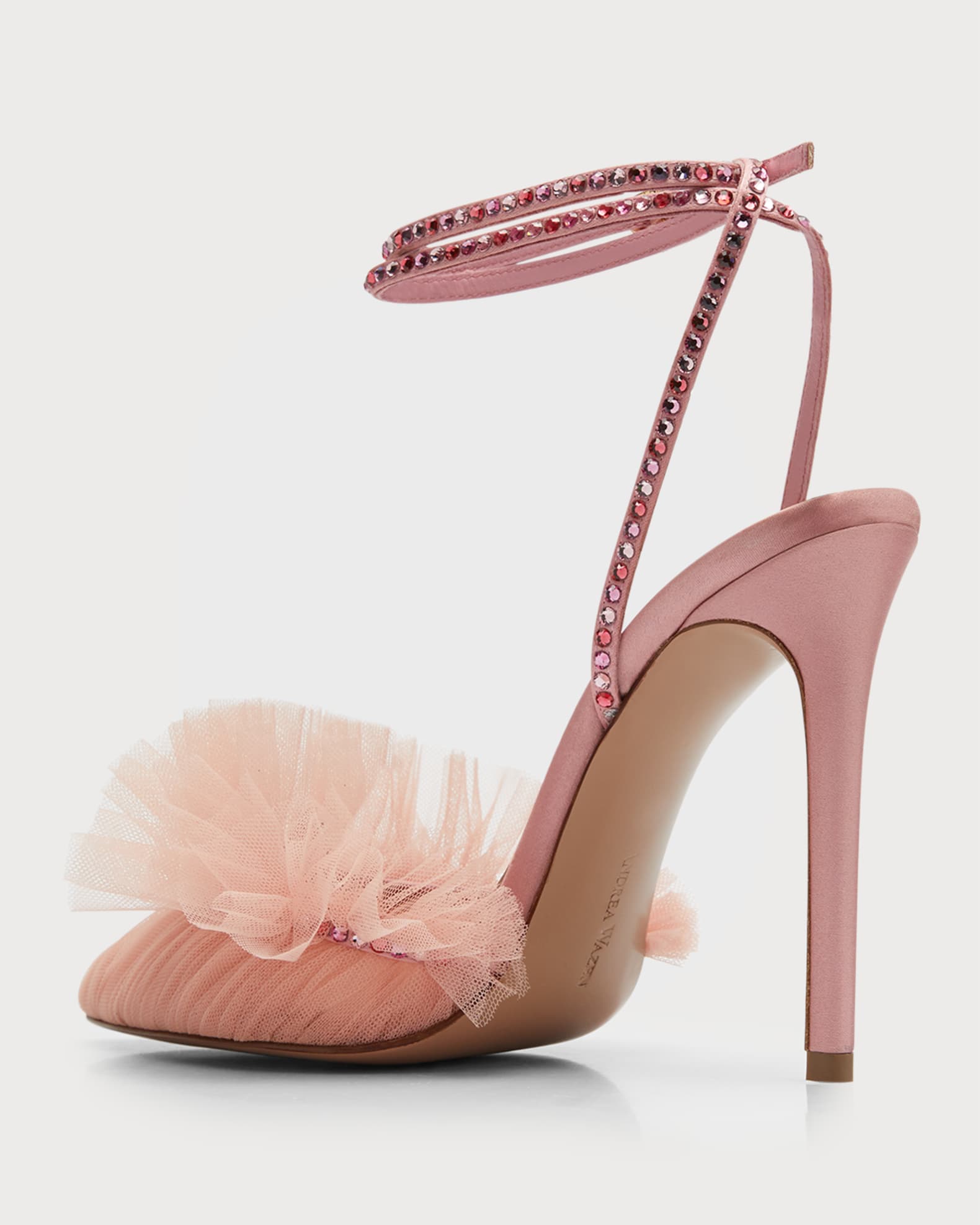 Andrea Wazen Franca Glitz Tulle Ruffle Ankle-Strap Pumps | Neiman Marcus