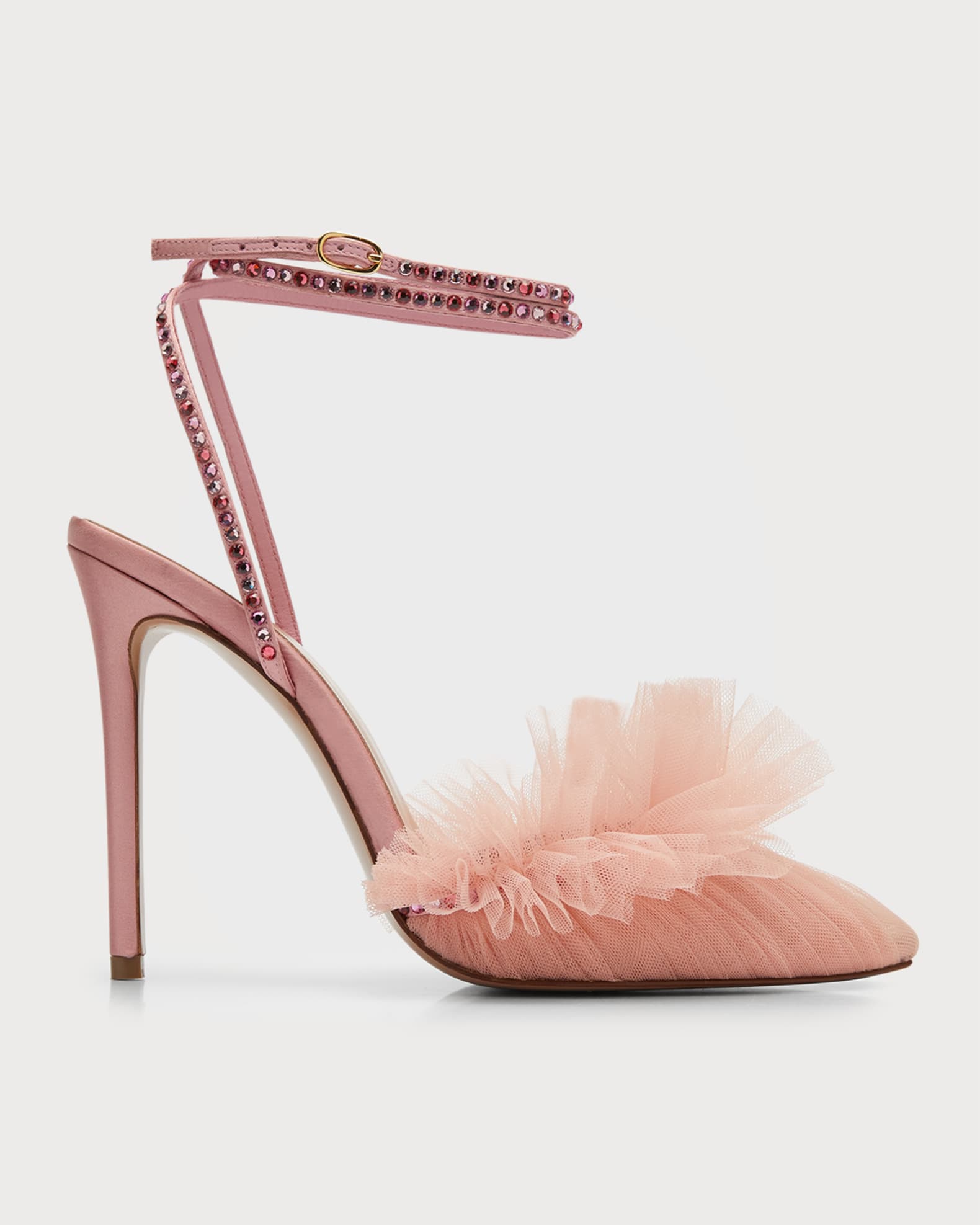 Andrea Wazen Franca Glitz Tulle Ruffle Ankle-Strap Pumps | Neiman Marcus