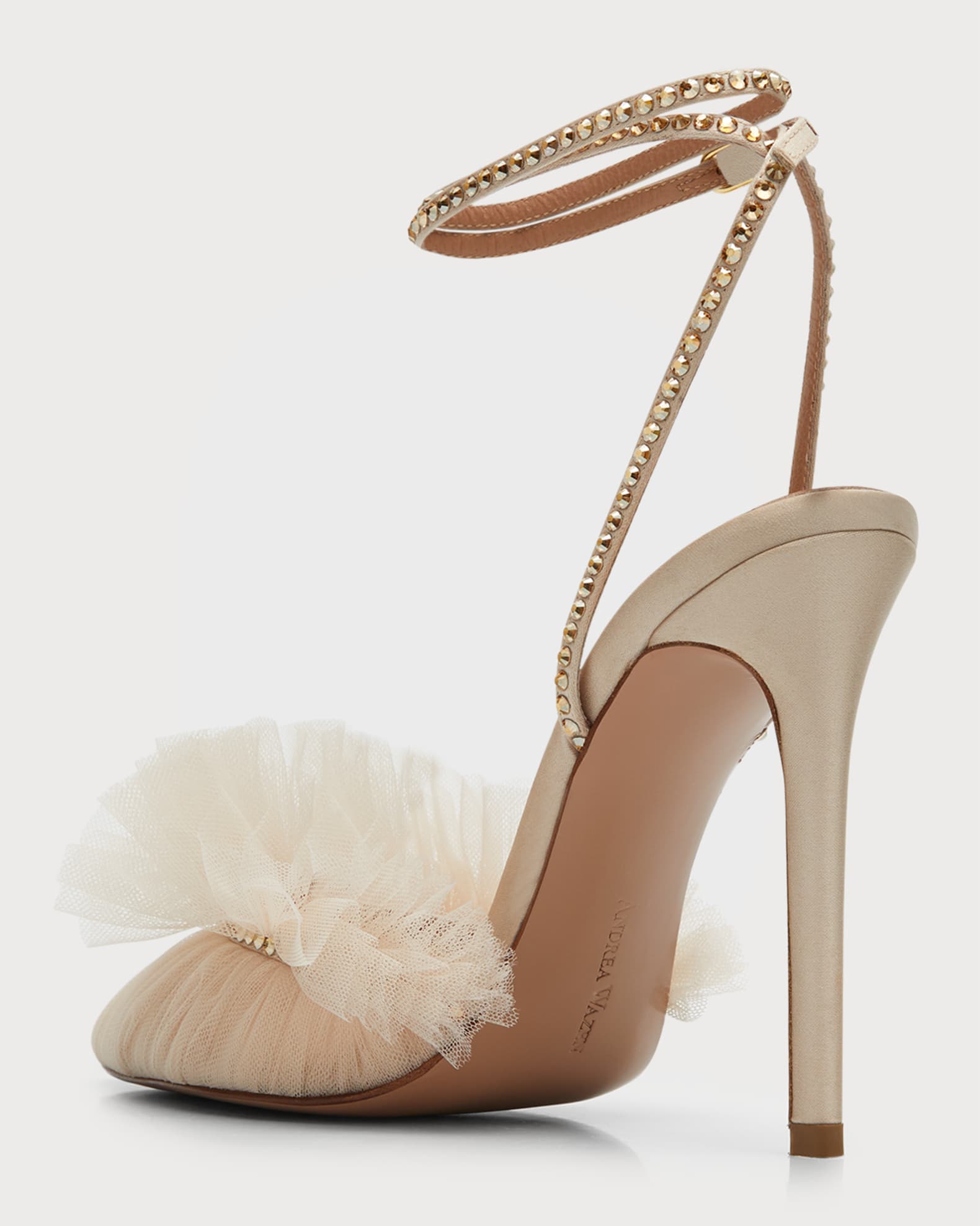 Andrea Wazen Franca Glitz Tulle Ruffle Ankle-Strap Pumps | Neiman Marcus