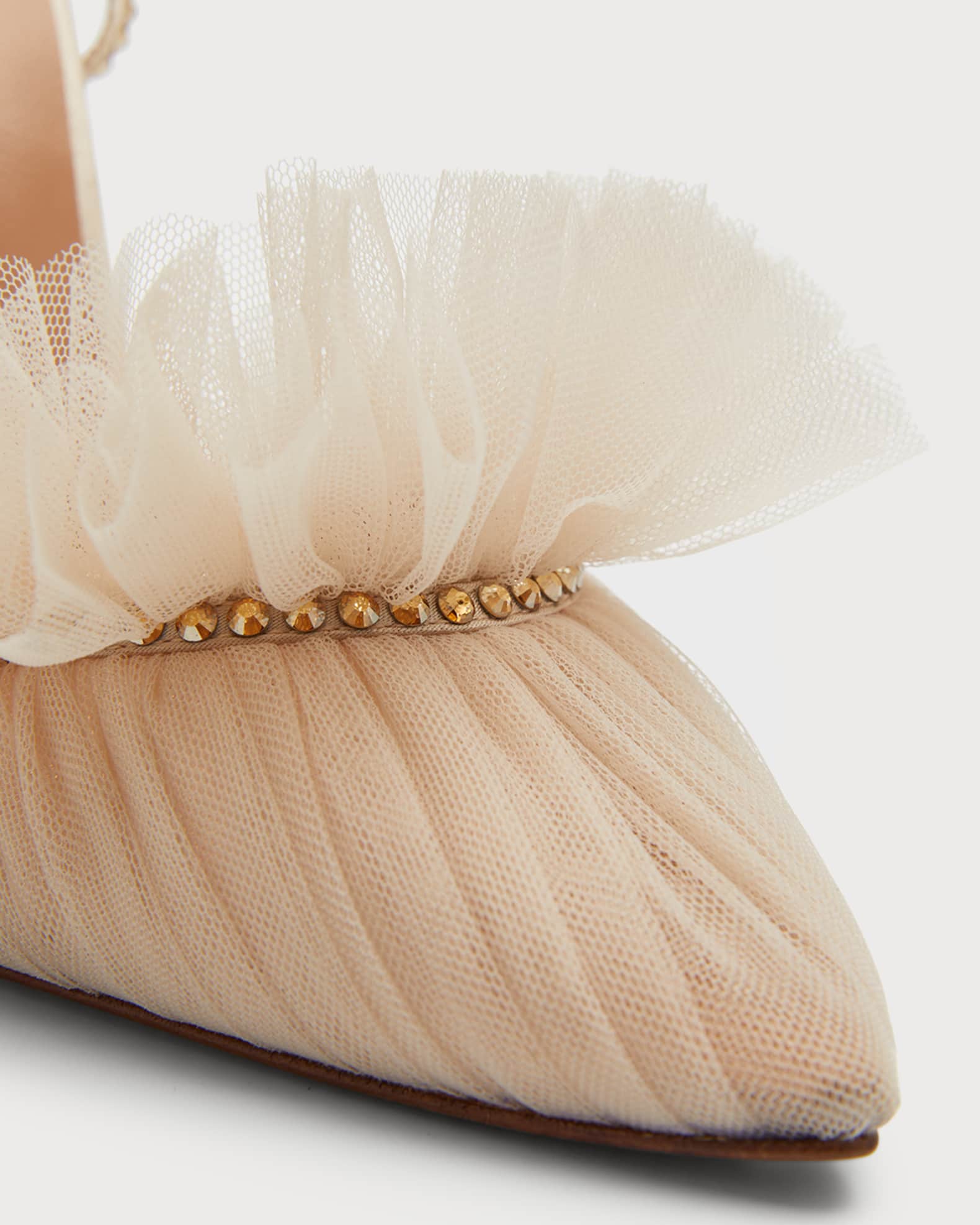 Andrea Wazen Franca Glitz Tulle Ruffle Ankle-Strap Pumps | Neiman Marcus