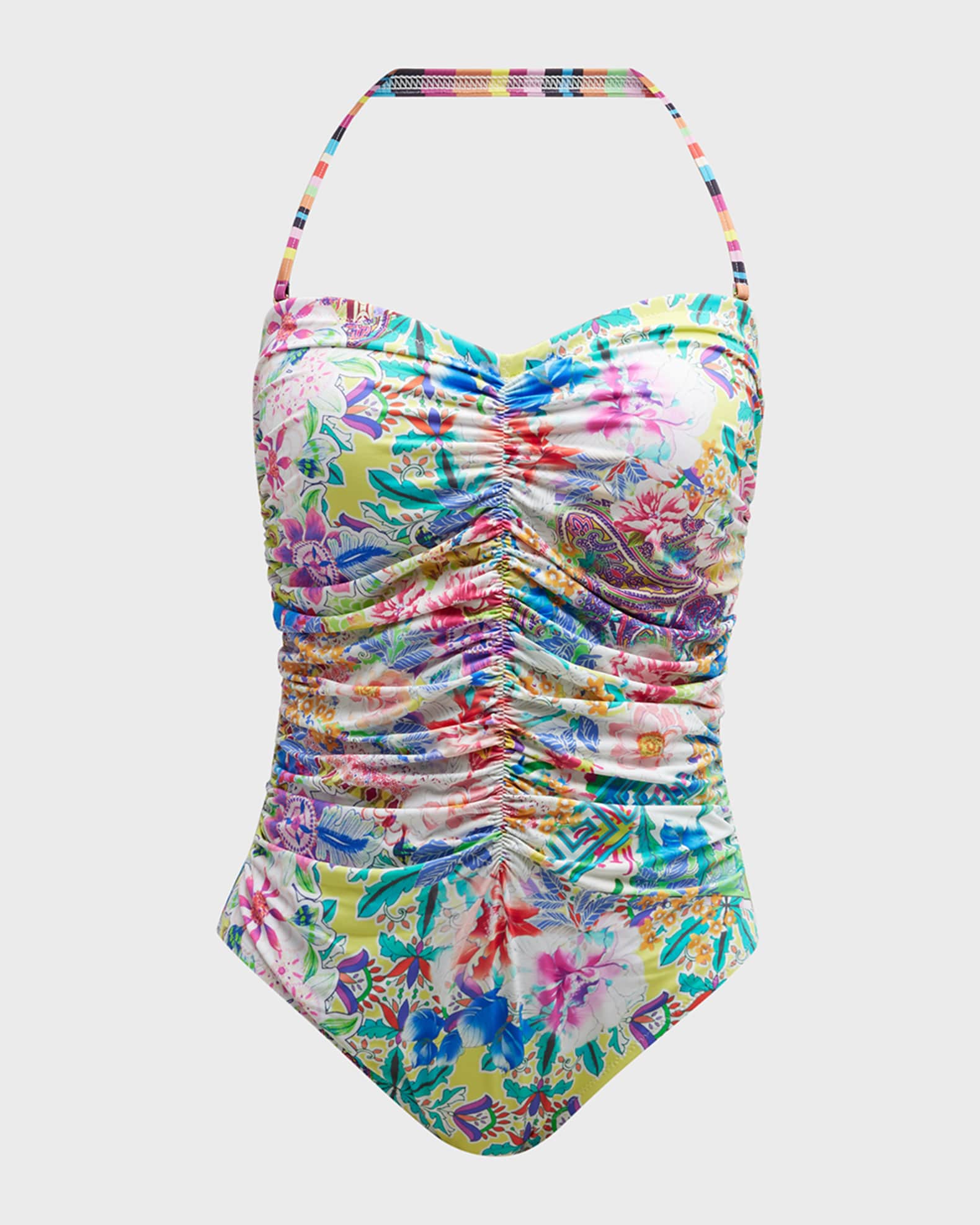 Johnny Was Plus Size Ruched Sweetheart One-Piece Swimsuit | Neiman Marcus