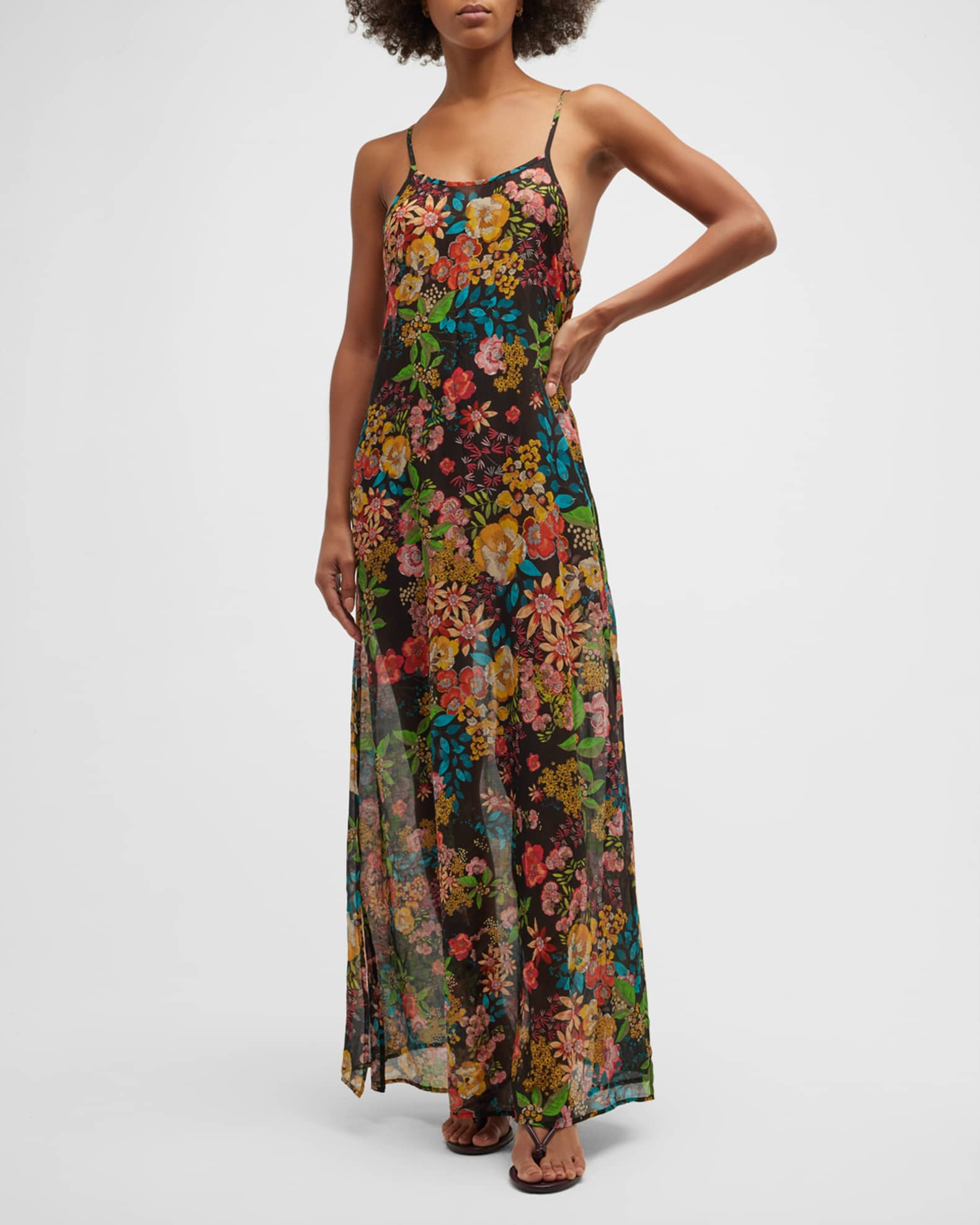 Johnny Was Floral Strappy Semi-Sheer Maxi Dress | Neiman Marcus