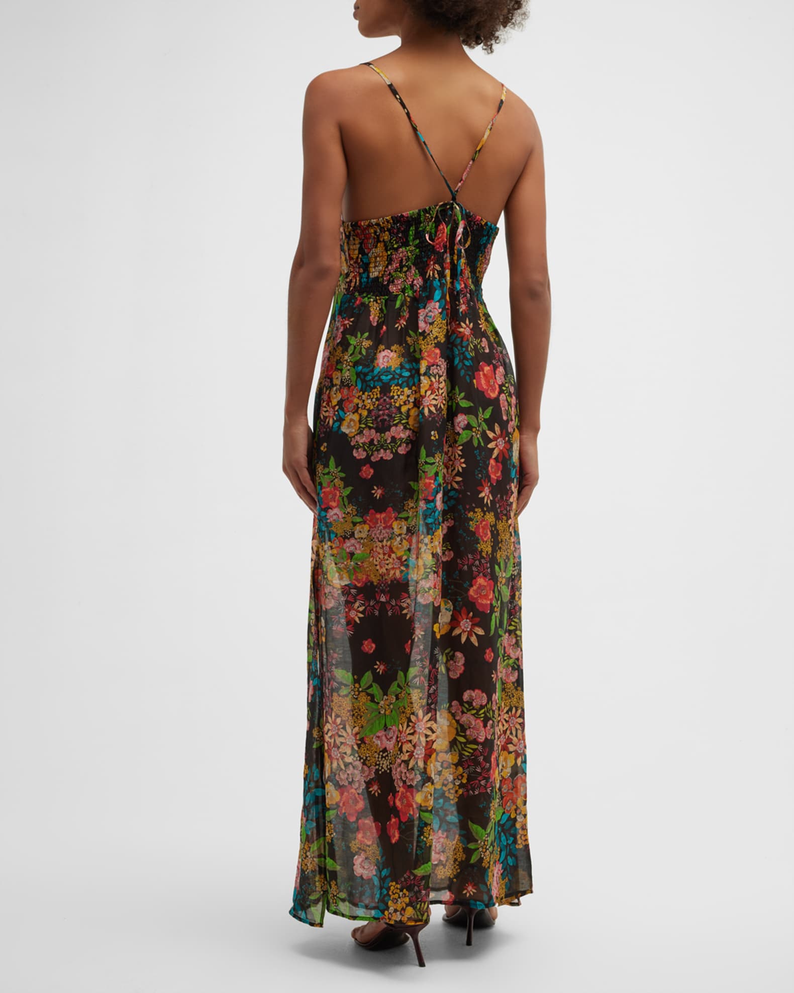 Johnny Was Floral Strappy Semi-Sheer Maxi Dress | Neiman Marcus