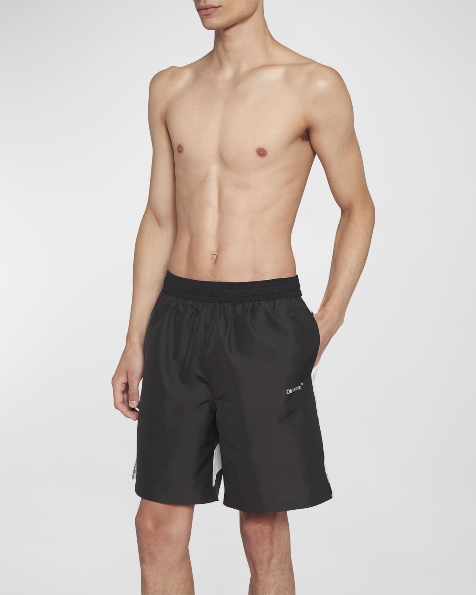 Off-White Men's Diagonal Surfer Swim Shorts | Neiman Marcus