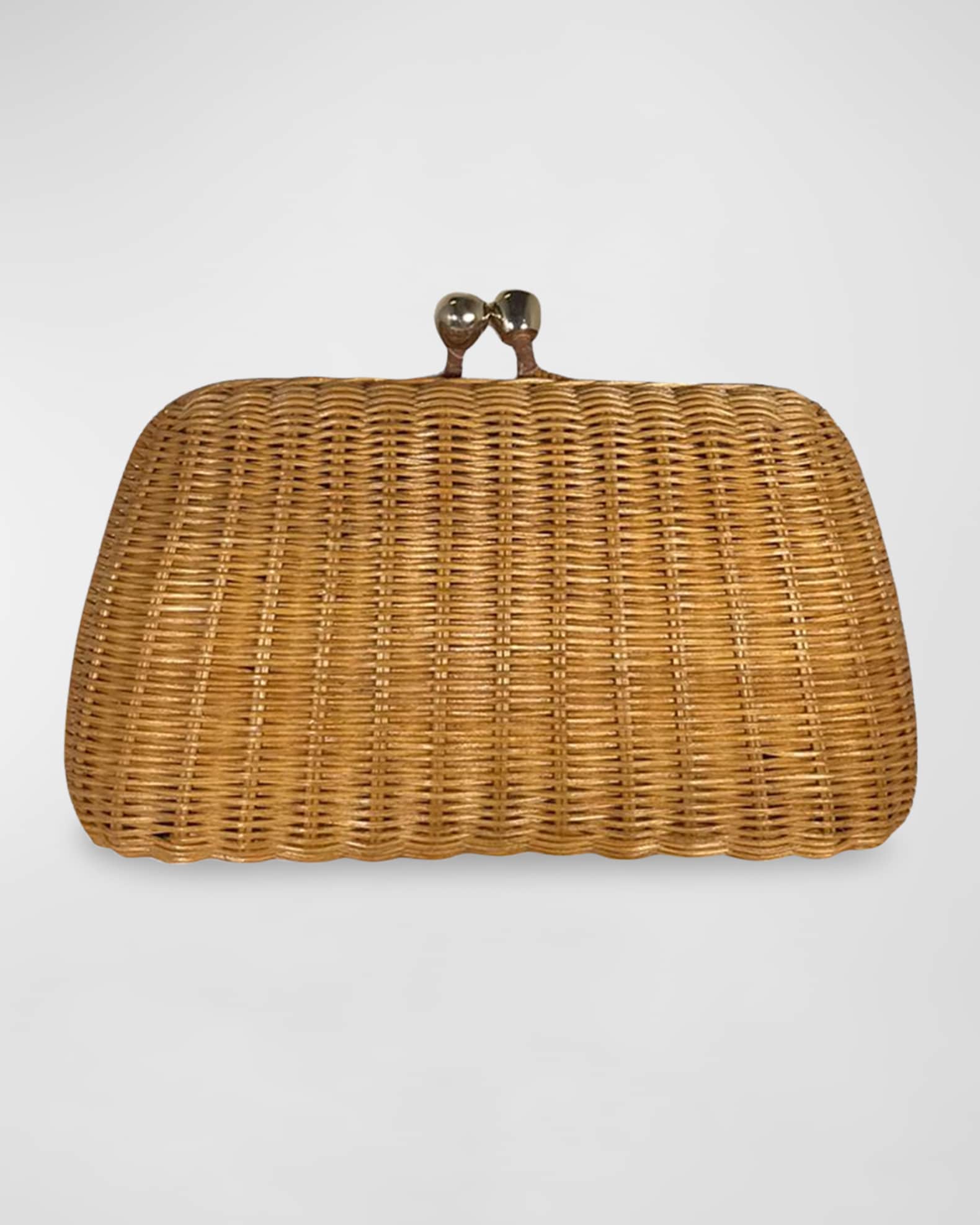 Serpui Tina Stone Wicker Clutch Bag | Neiman Marcus