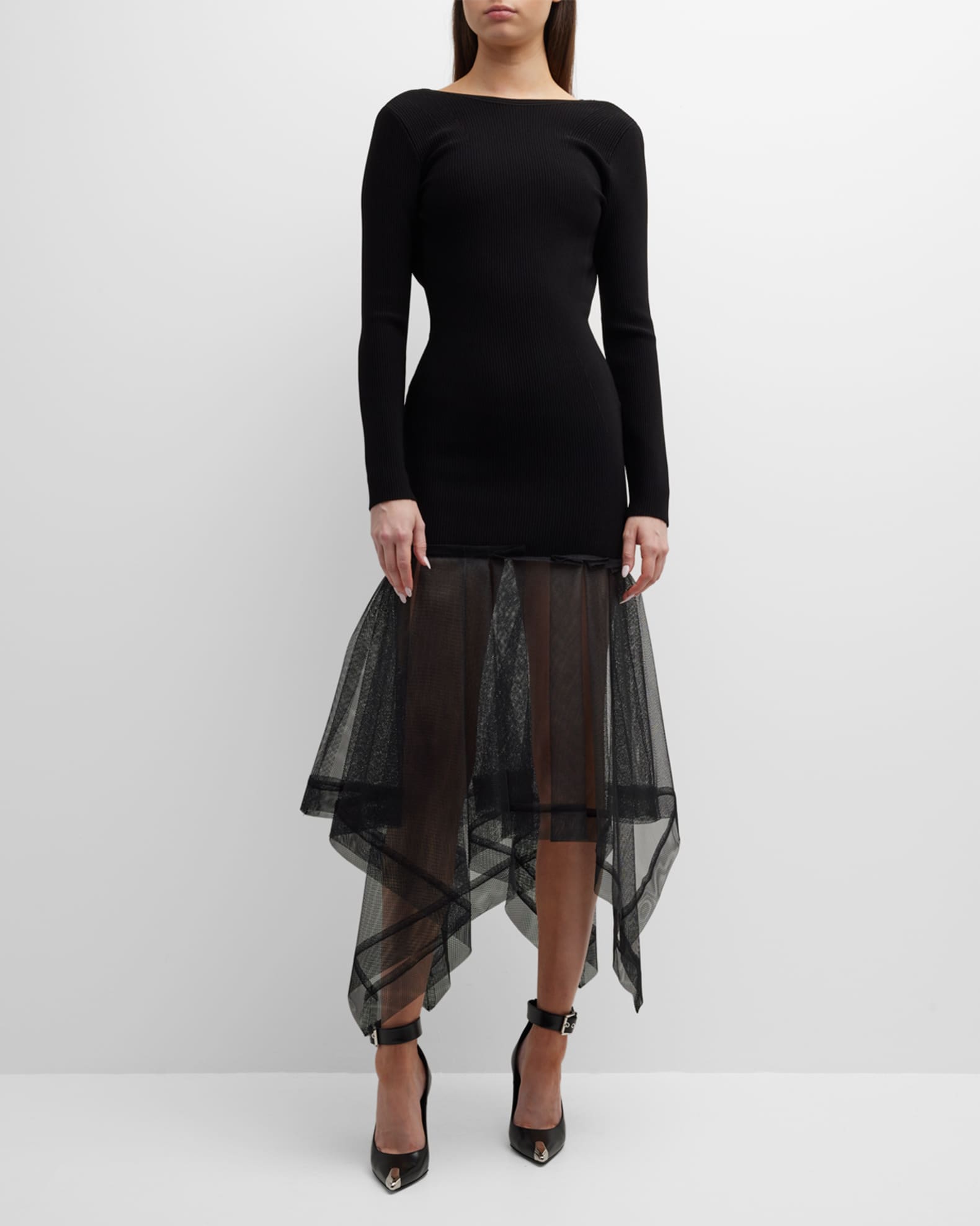 McQueen Asymmetric Volume Dress with Organza Skirt | Neiman Marcus
