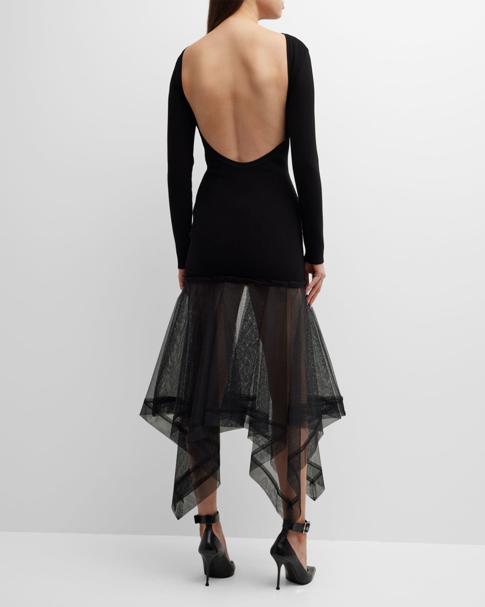 McQueen Asymmetric Volume Dress with Organza Skirt | Neiman Marcus