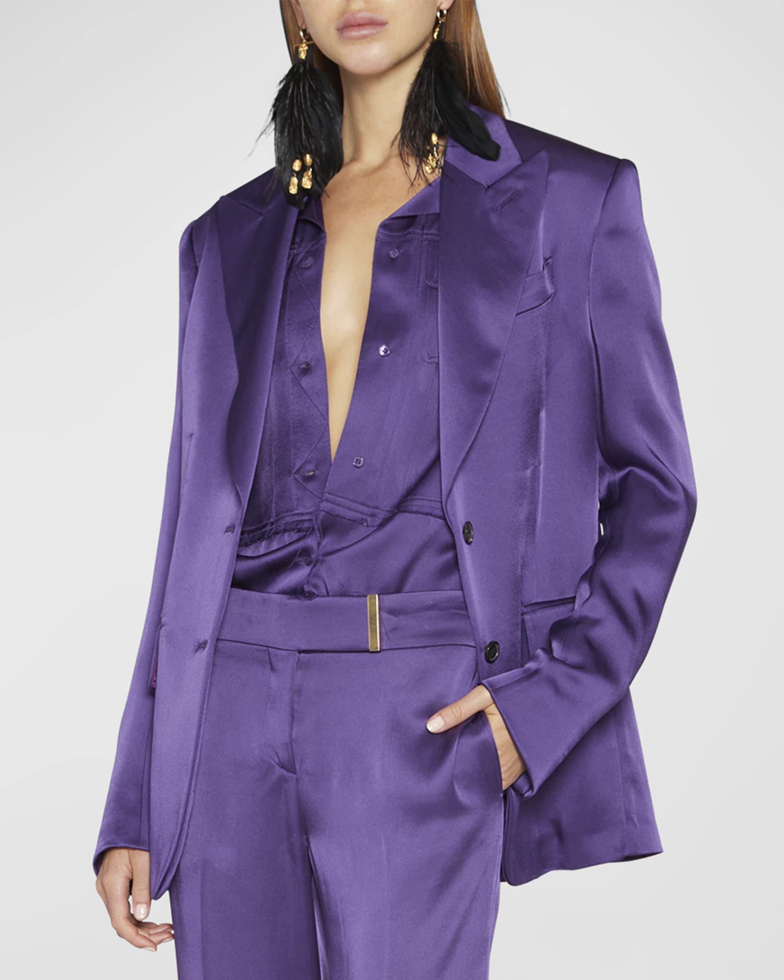 TOM FORD Single-Breasted Satin Boyfriend Jacket | Neiman Marcus