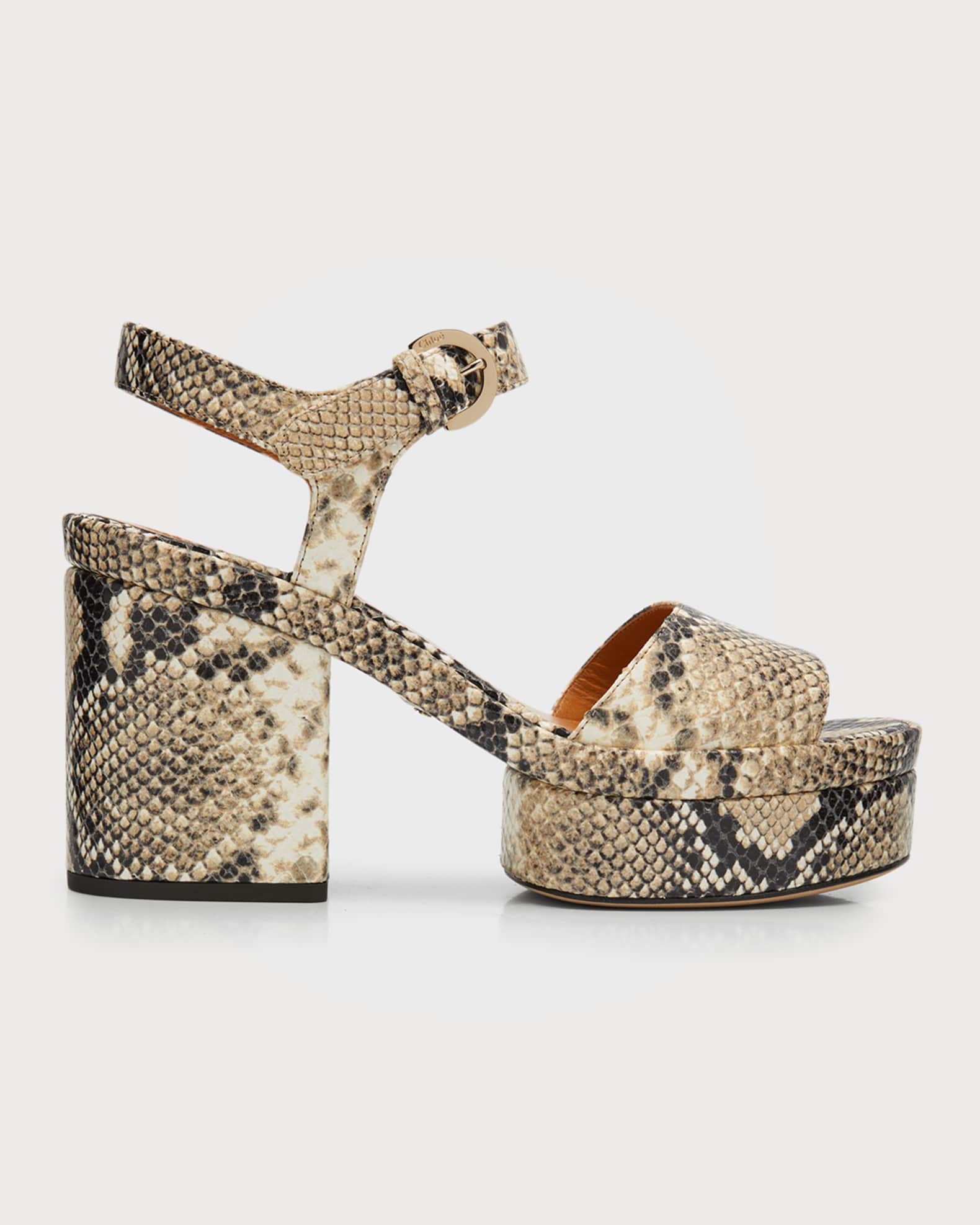 Chloe Python Leather Ankle-Strap Platform Sandals | Neiman Marcus