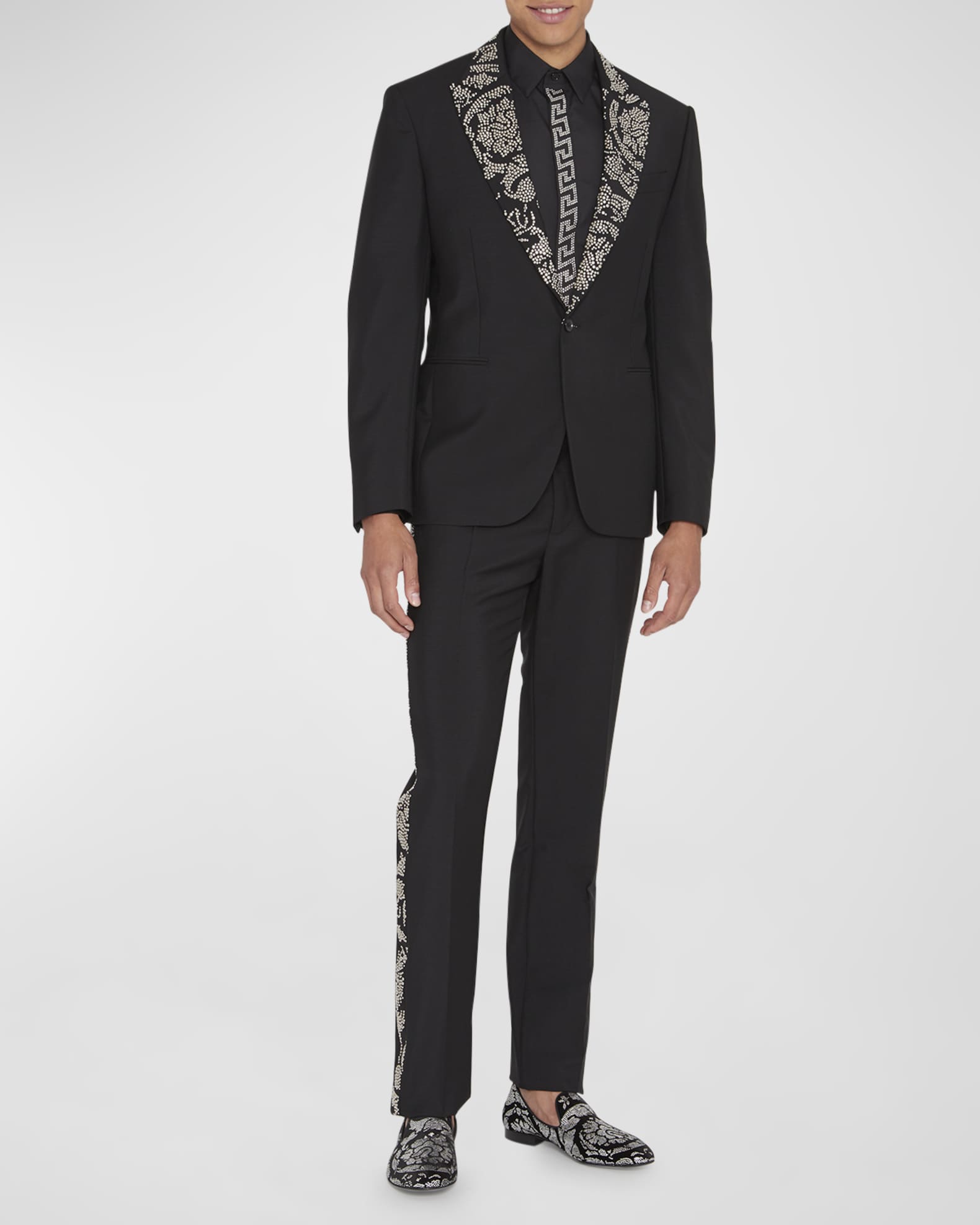 Versace Men's Barocco Stud-Embellished Formal Slippers | Neiman Marcus