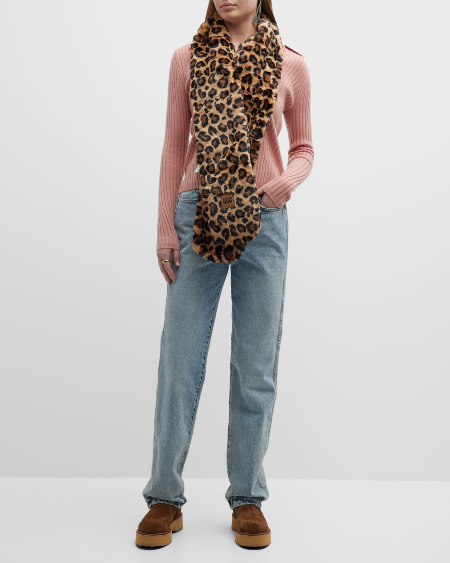 UGG Leopard-Print Faux Fur Scarf | Neiman Marcus