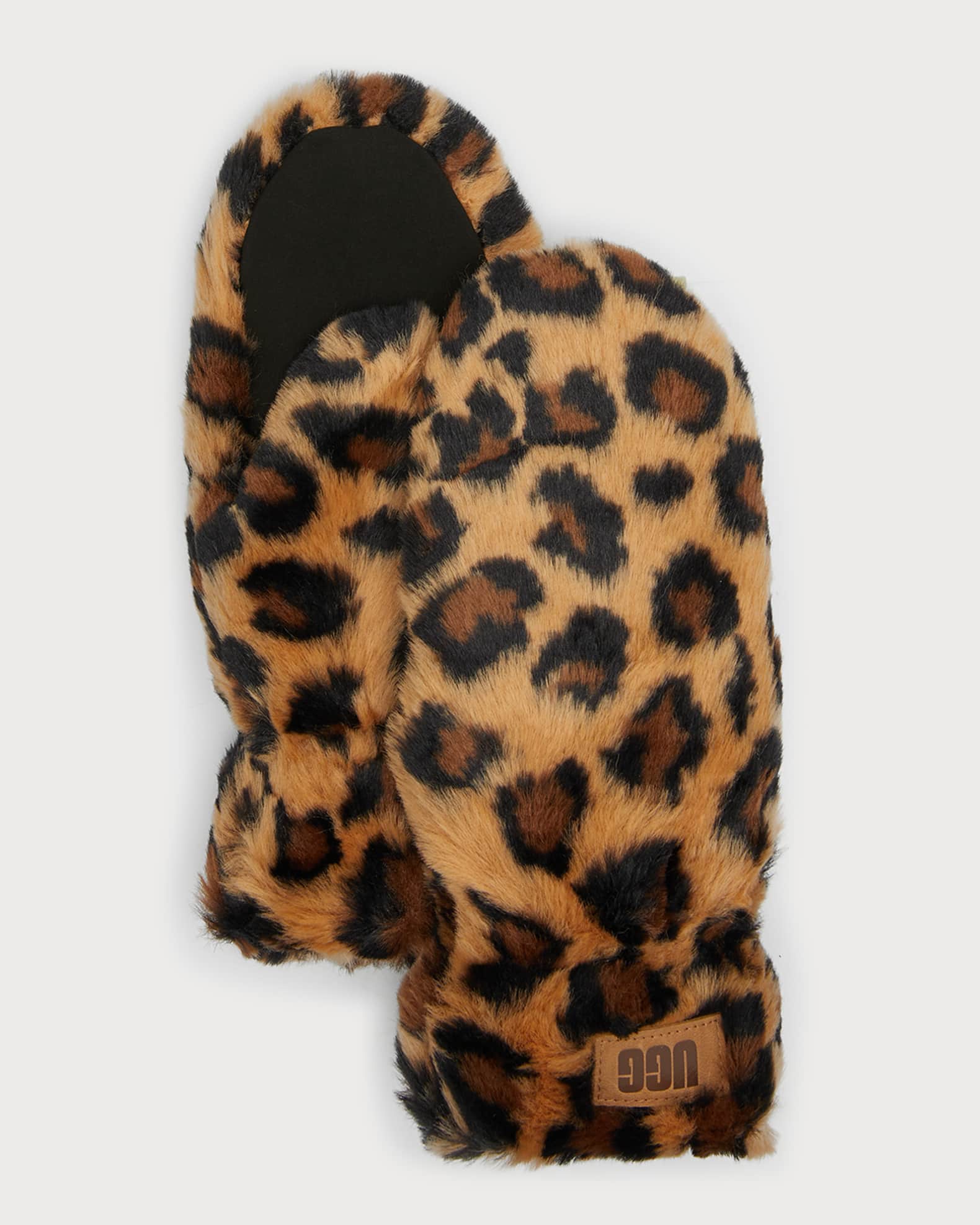 UGG Quilted Leopard-Print Faux Fur Mittens | Neiman Marcus