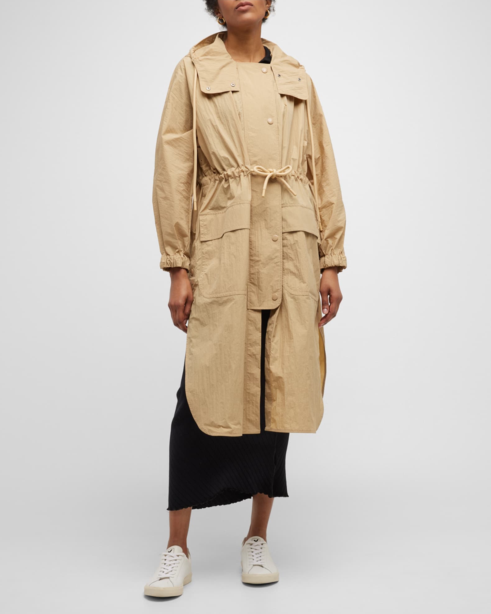 Moncler Sologne Long Parka Jacket with Drawstring Waist | Neiman Marcus