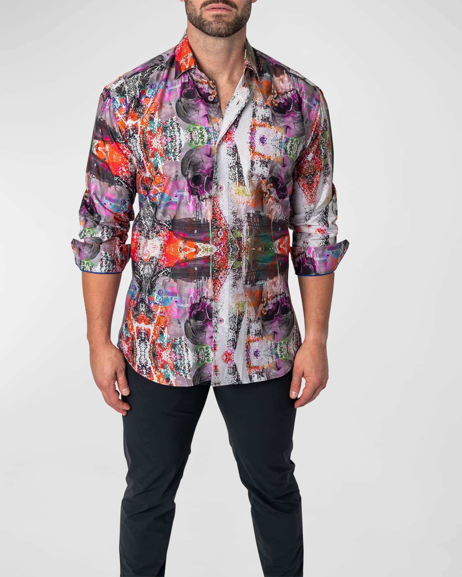 Maceoo Men's Fibonacci Button-Down Shirt, Skull Scramble Multi | Neiman ...