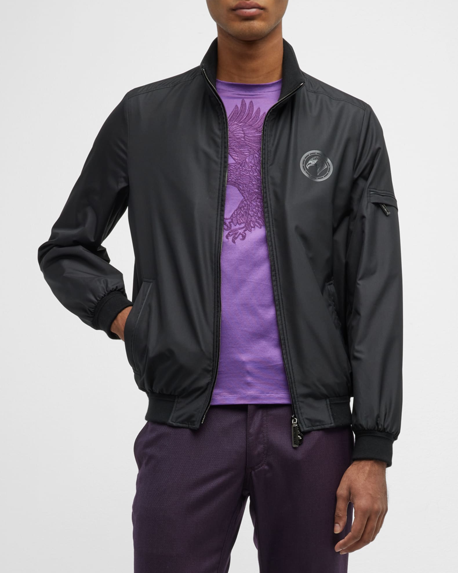 Stefano Ricci Men's Tonal Branded Full-Zip Bomber Jacket | Neiman Marcus