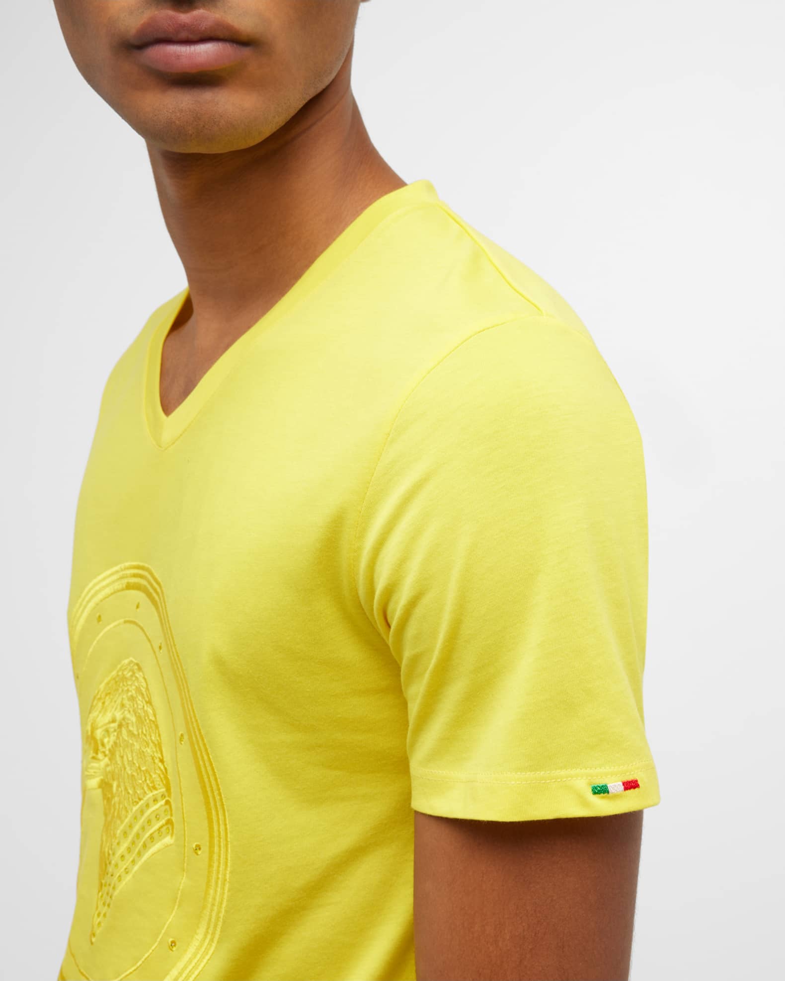 Stefano Ricci Men's Embroidered V-Neck T-Shirt w/ Swarovski Crystals ...