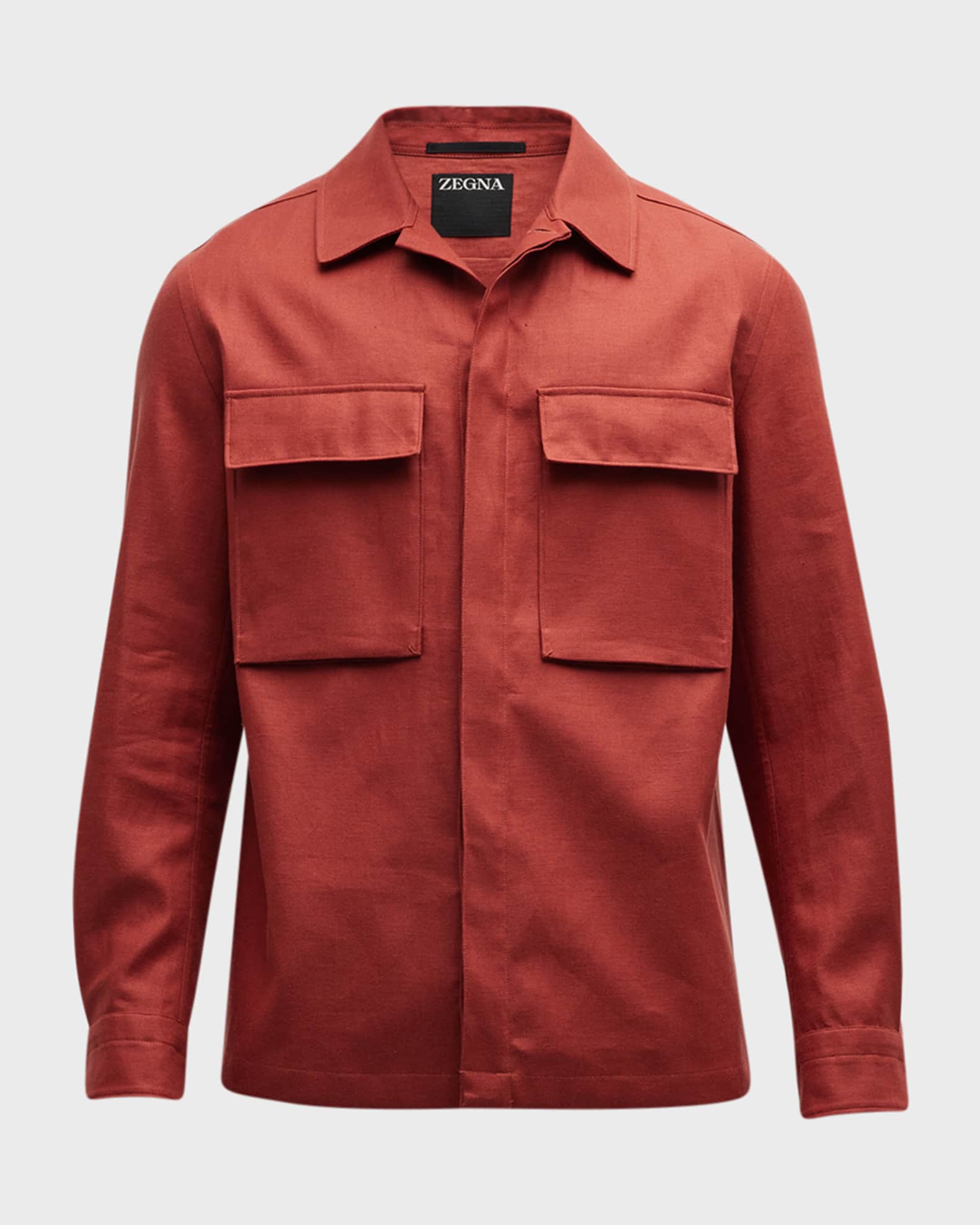 ZEGNA Men's Covered Placket Linen Overshirt | Neiman Marcus