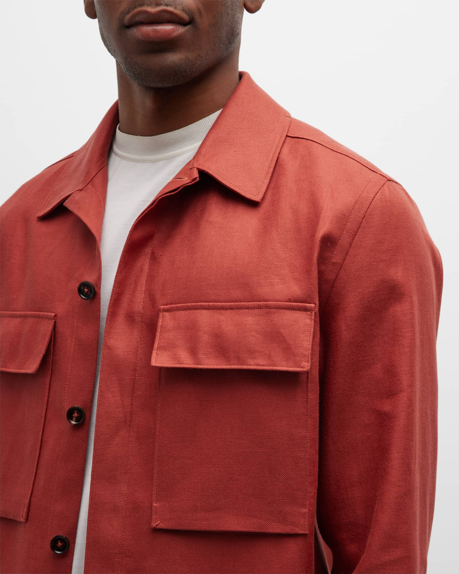 ZEGNA Men's Covered Placket Linen Overshirt | Neiman Marcus