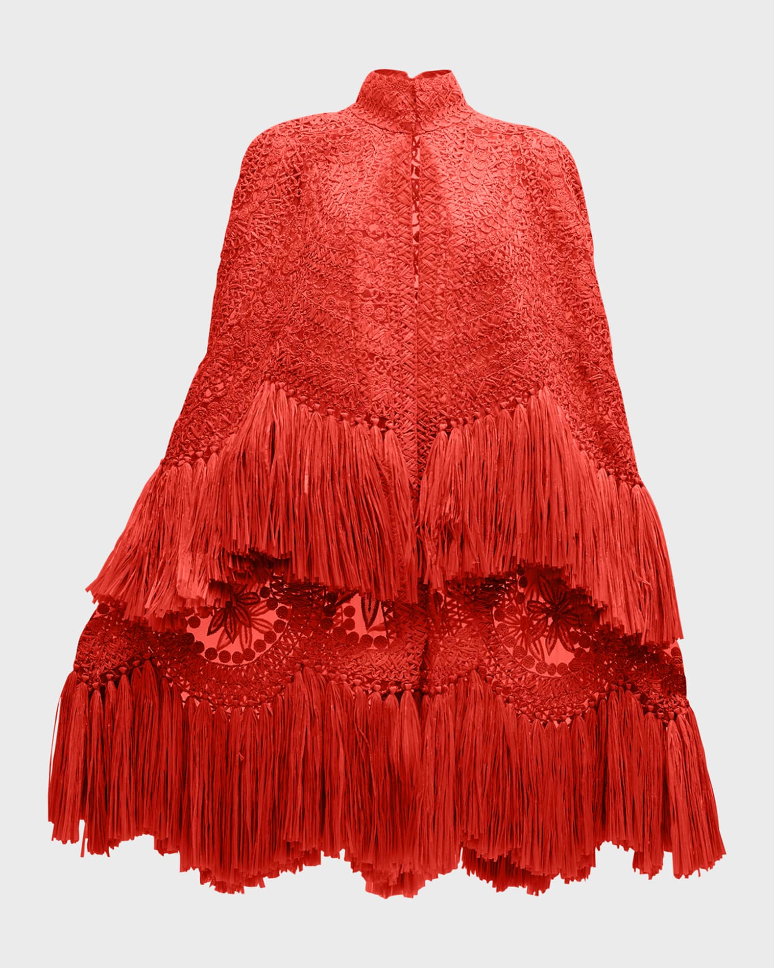 Naeem Khan Raffia Embroidered Tiered Fringe Cape | Neiman Marcus