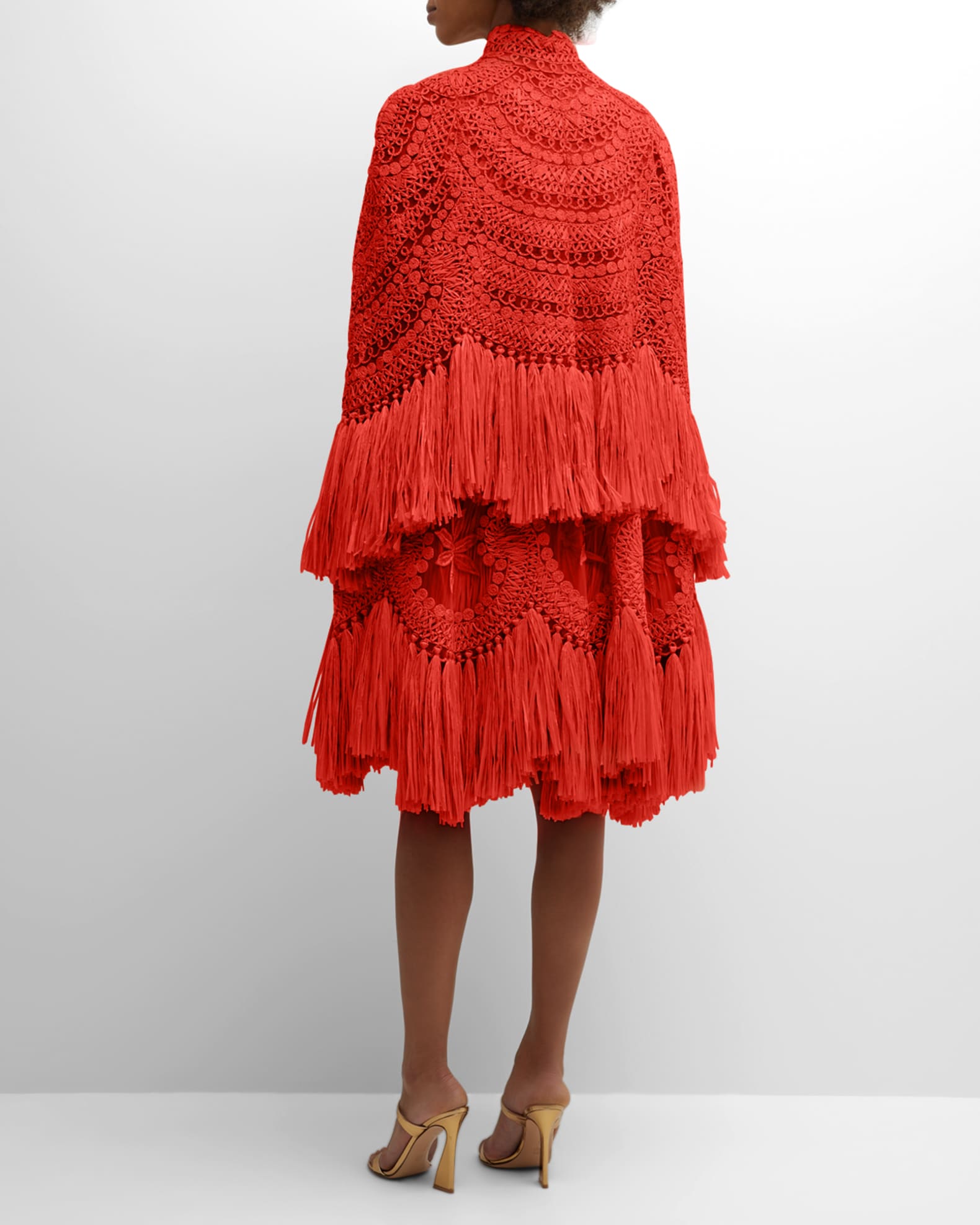 Naeem Khan Raffia Embroidered Tiered Fringe Cape | Neiman Marcus
