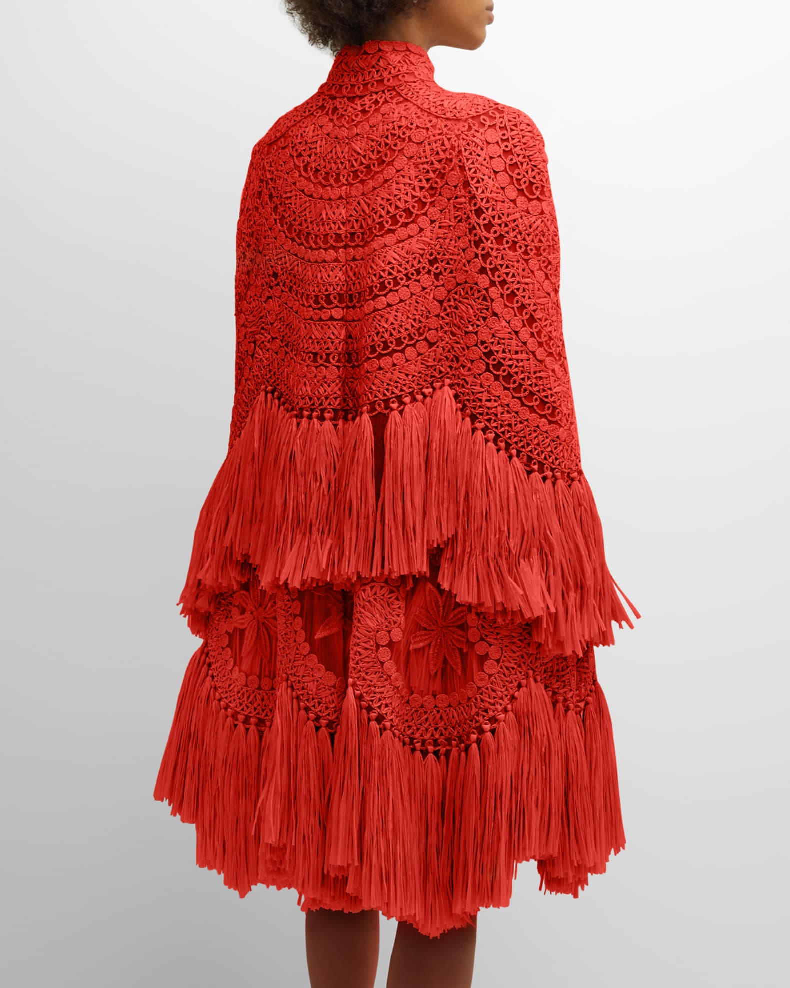 Naeem Khan Raffia Embroidered Tiered Fringe Cape | Neiman Marcus