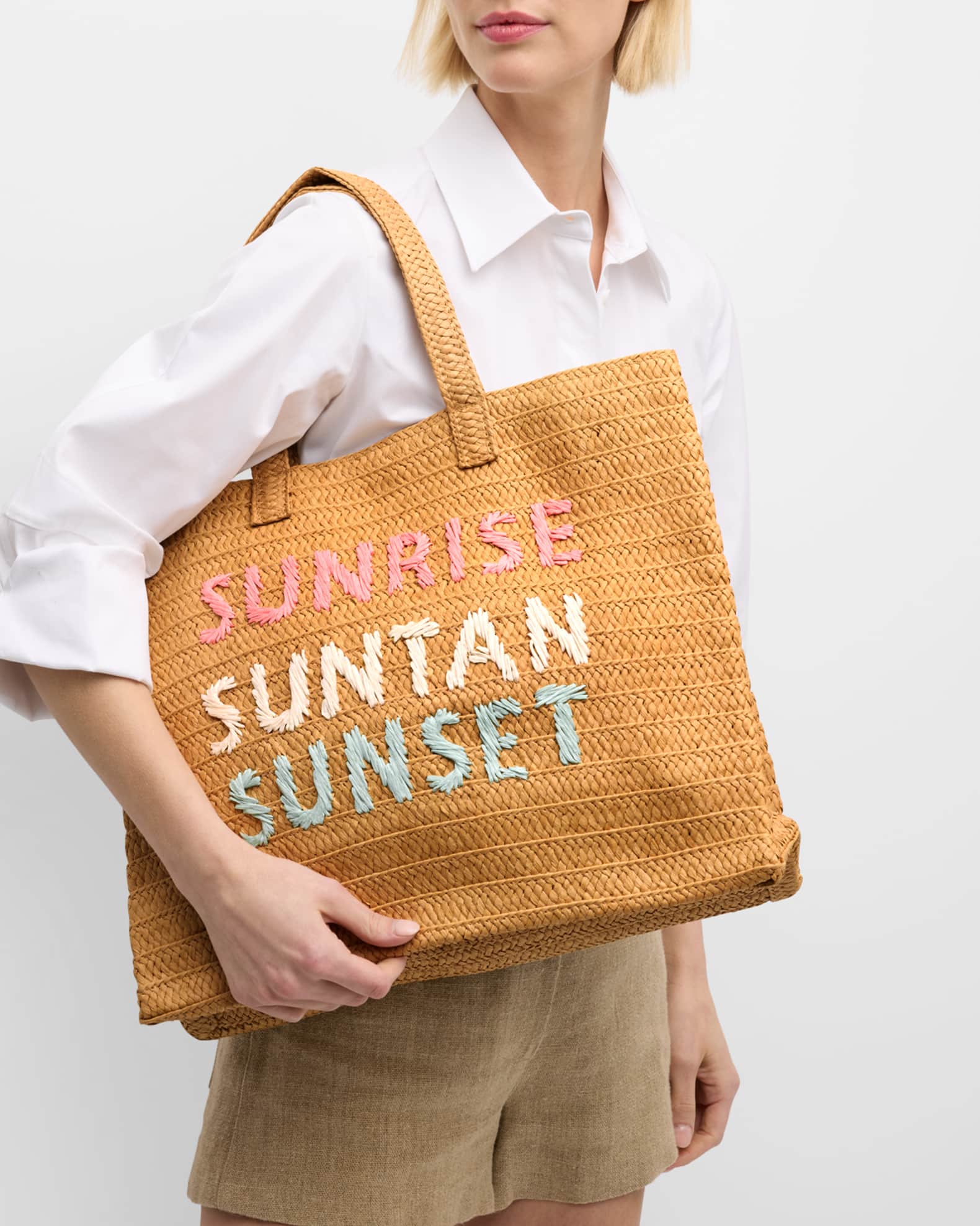 BTB Los Angeles Sunrise Suntan Sunset Straw Tote Bag | Neiman Marcus